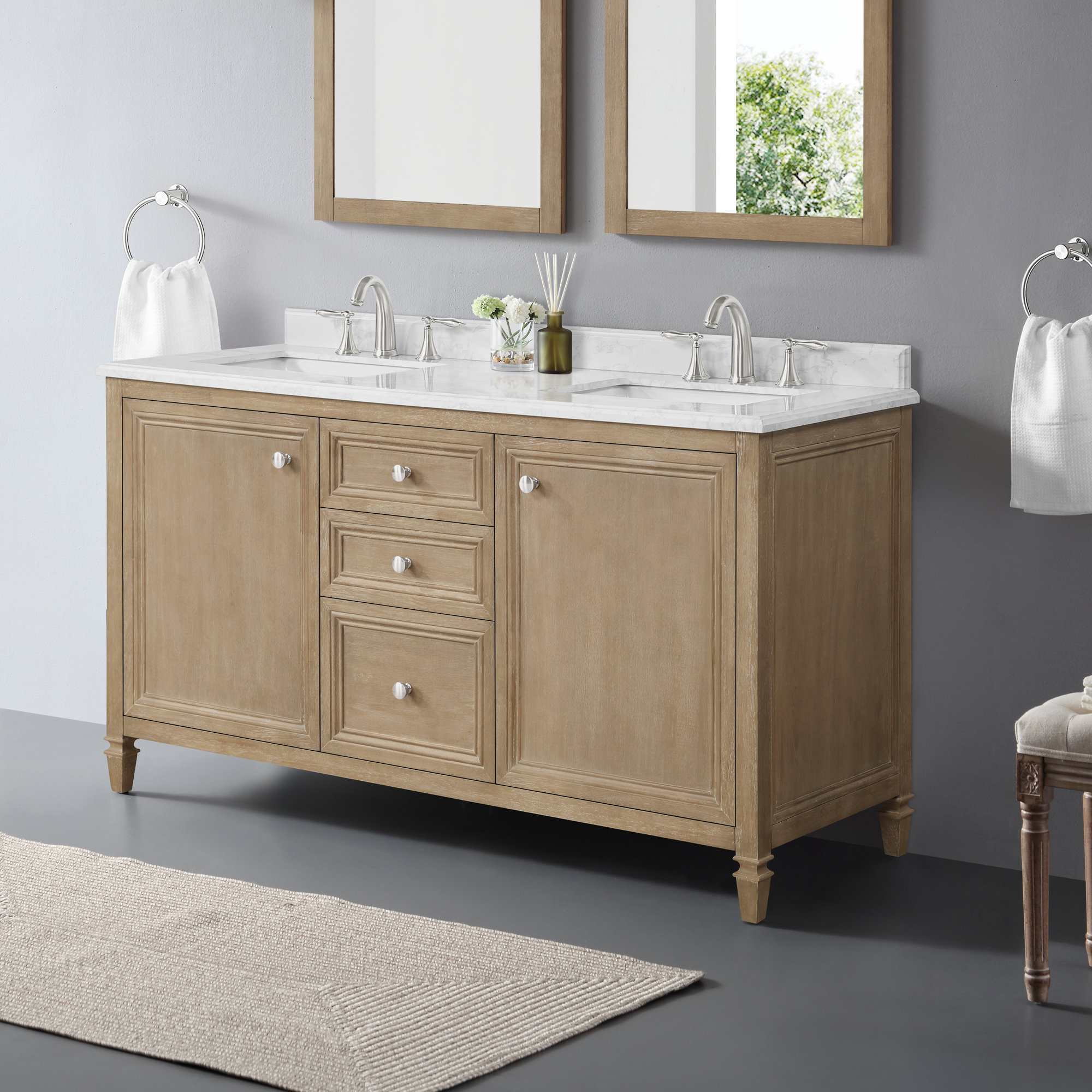 Darby Home Co Shantel 60 In. Antique Oak Freestanding Bathroom Vanity ...