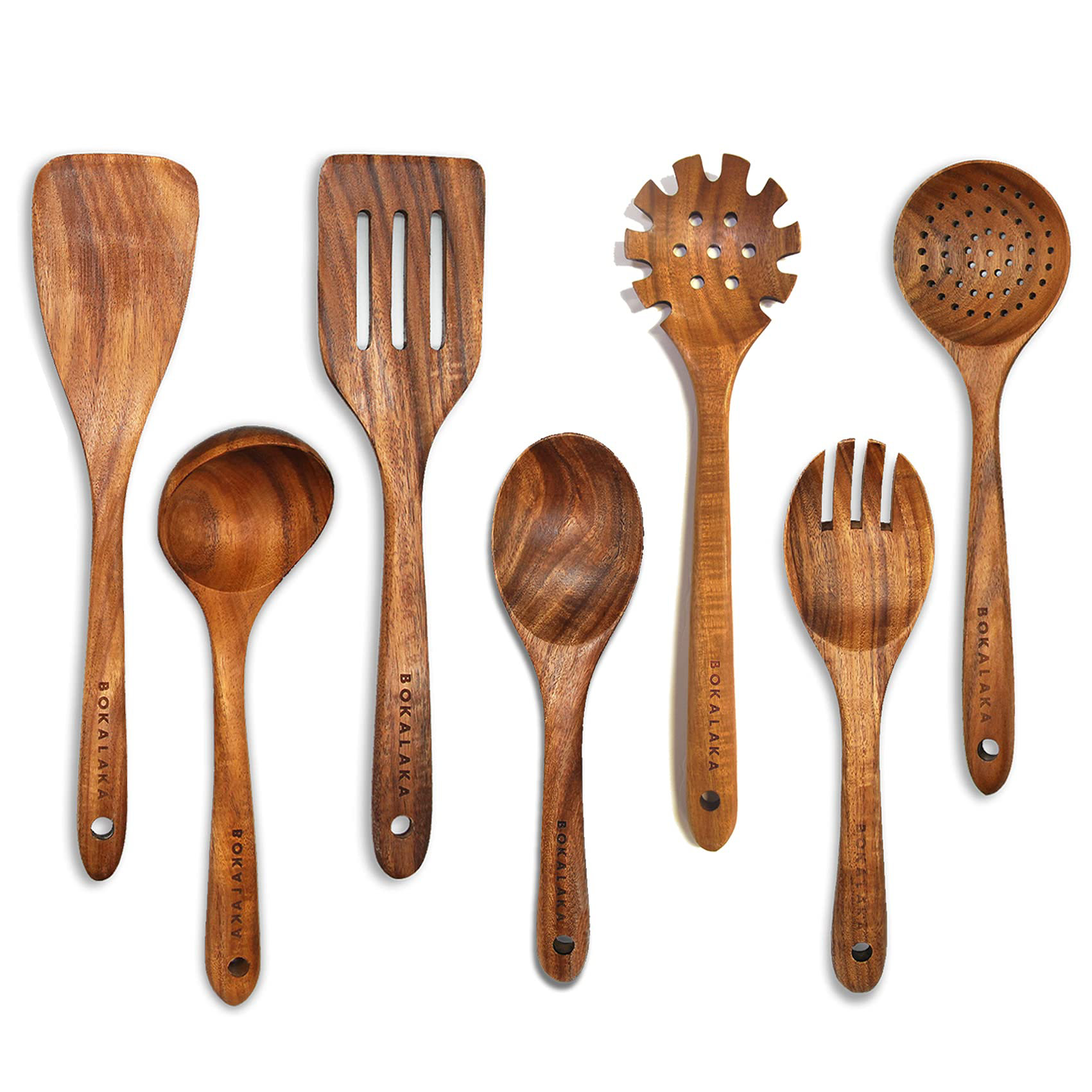 COAHAHA Natural Teak Wood Kitchen Utensil Set - Multi-Functional Cooking Tools With Heat ...