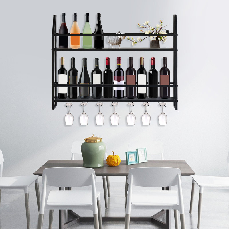 Rebrilliant Adriannah Wall Mounted Wine Glass Rack in Black | Wayfair