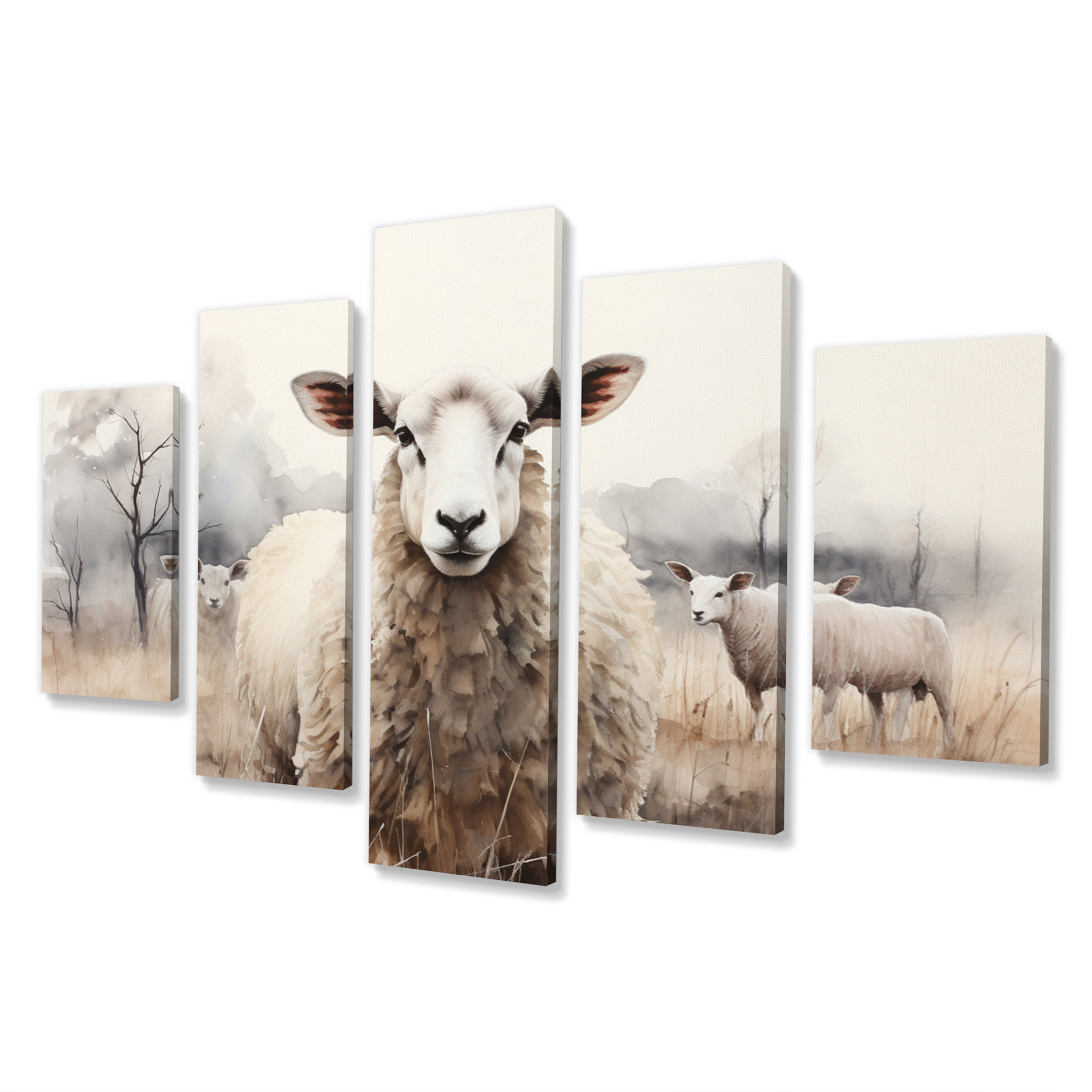 Gracie Oaks Sheep Silent Symphony - Animals Wall Decor - 5 Panels ...