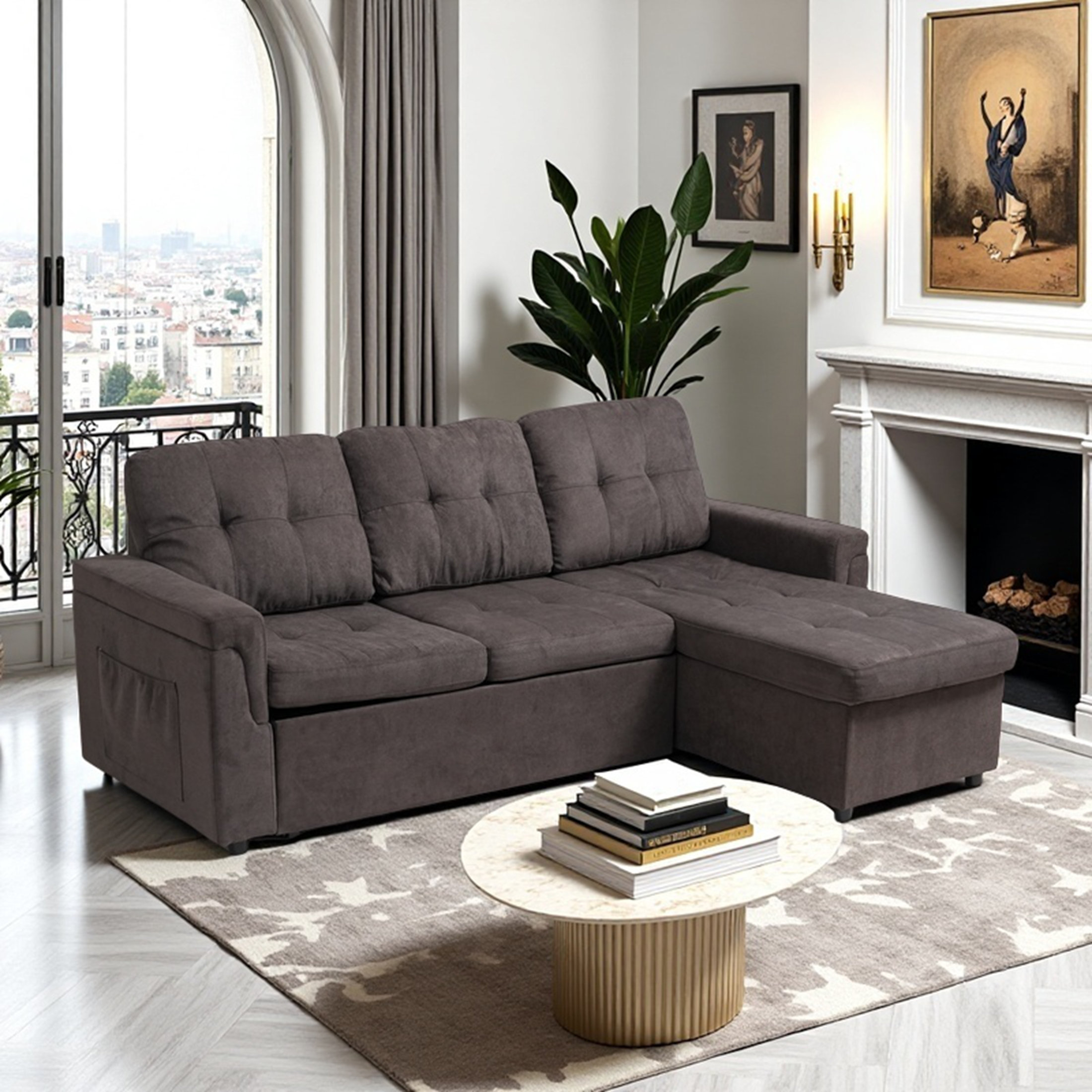 Latitude Run® Upholstered L-Shaped Sectional Sleeper Sofa with ...