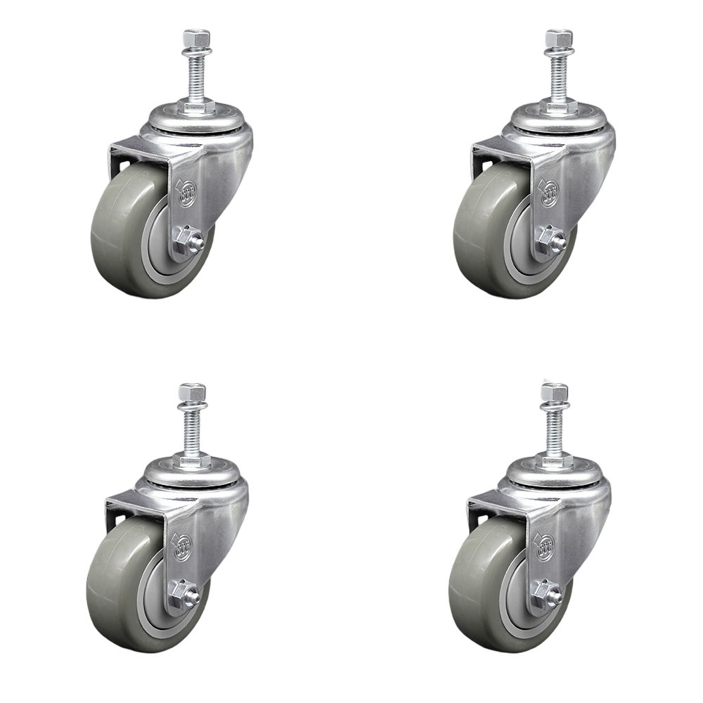Service Caster 3 Inch SS Polyurethane Wheel Swivel 10mm Threaded Stem ...