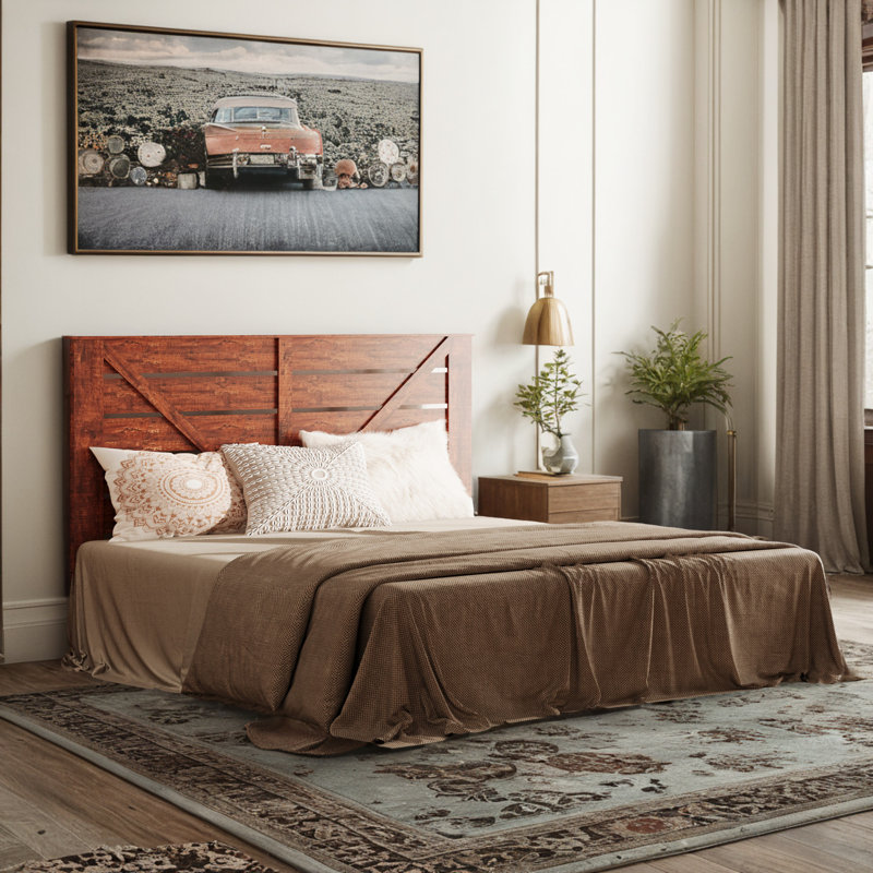 Gracie Oaks Queen Bed Frame with Headboard and Footboard, Brown | Wayfair