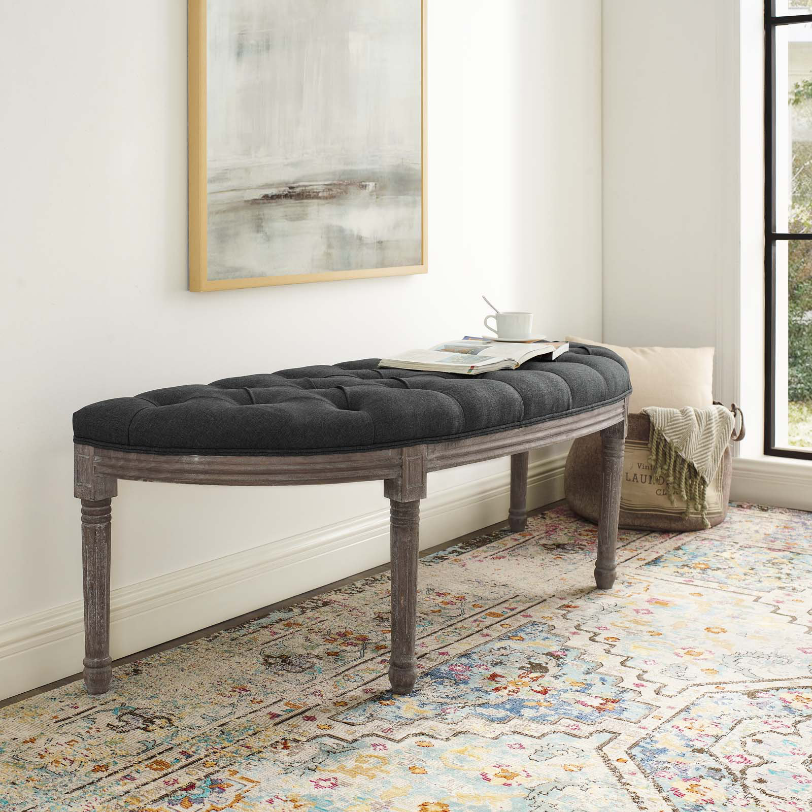 Modway Vintage French Upholstered Fabric Semi-Circle Bench & Reviews ...