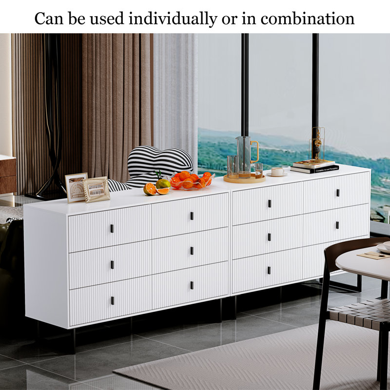 Ebern Designs Black 6 Drawer Dresser For Bedroom, Large Double Dresser ...