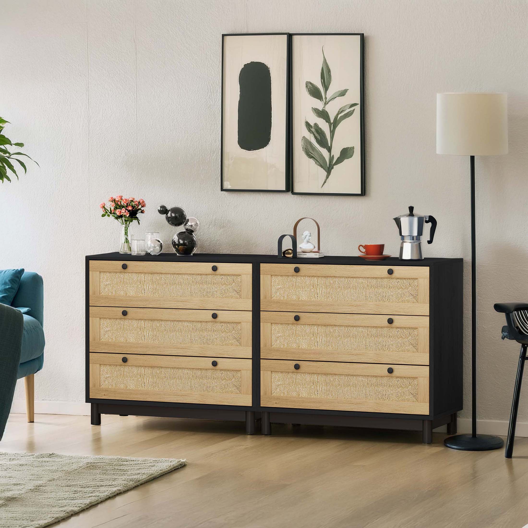 Latitude Run® 3-Drawers Storage Cabinet Rope Woven Drawer, for Bedroom ...