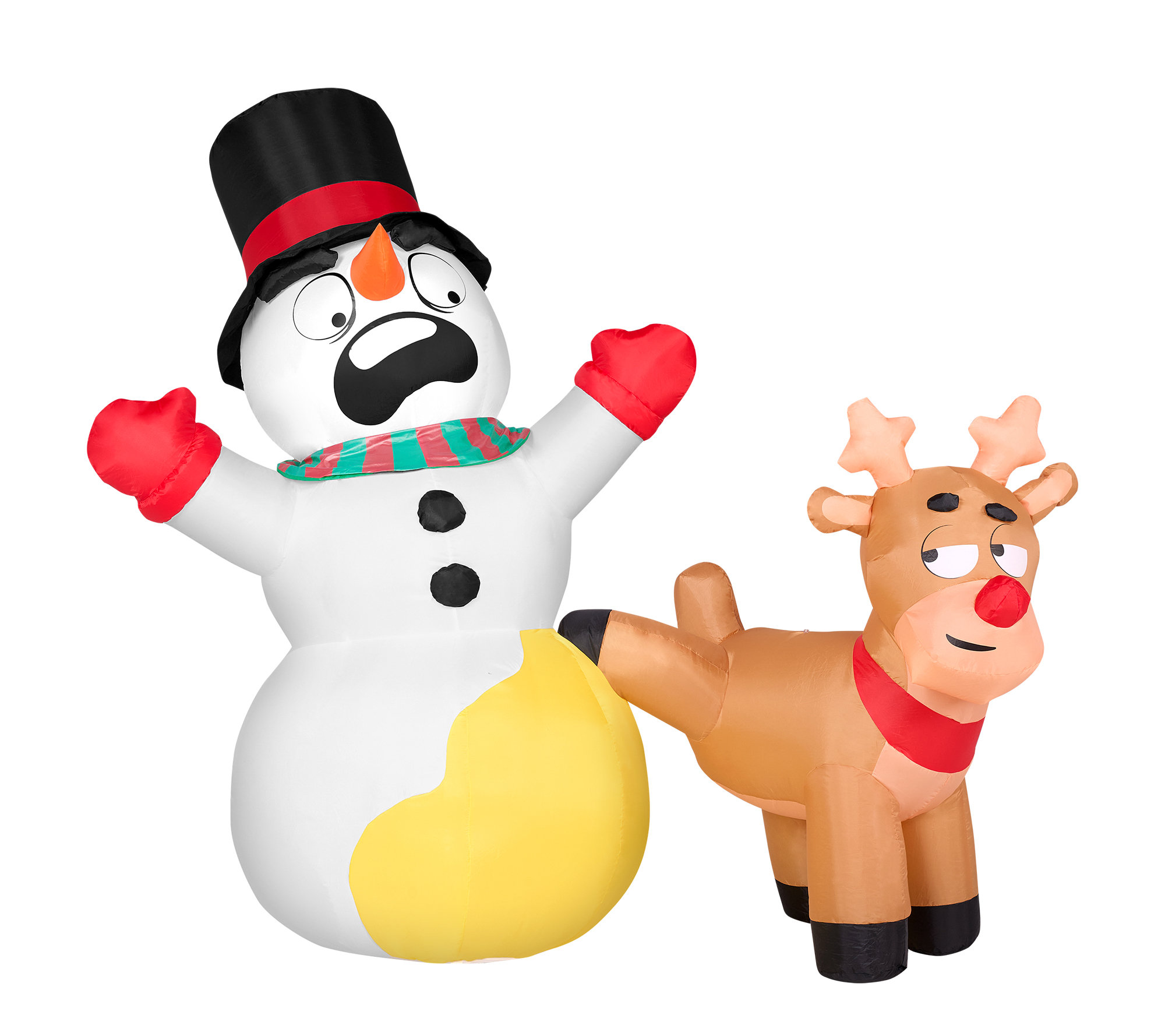 Wrought Studio™ Long Reindeer Peeing on Snowman Christmas Inflatable ...