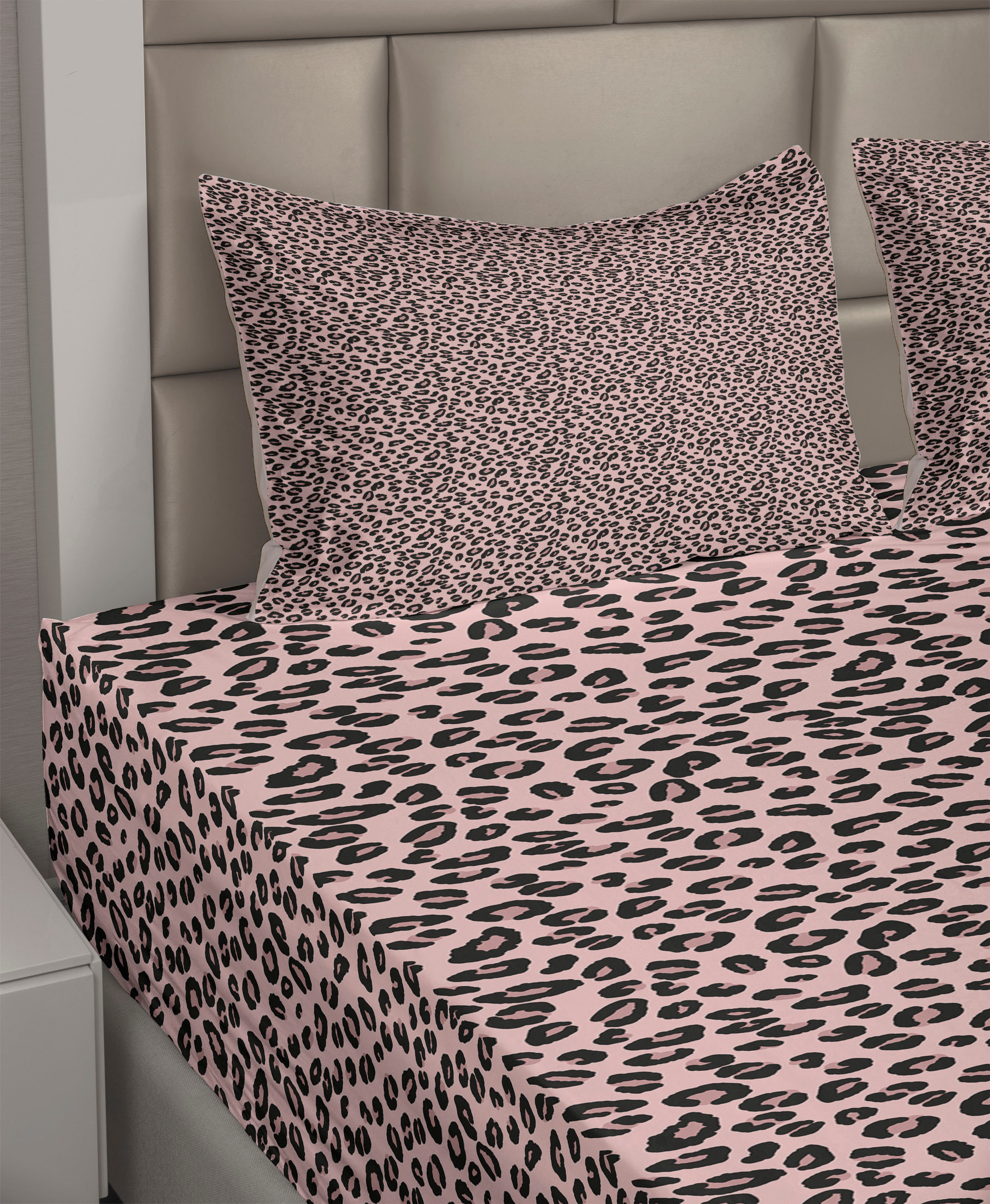 Ambesonne Leopard Print Sheet Set Fashion Wild Cat Skin Blush Charcoal ...