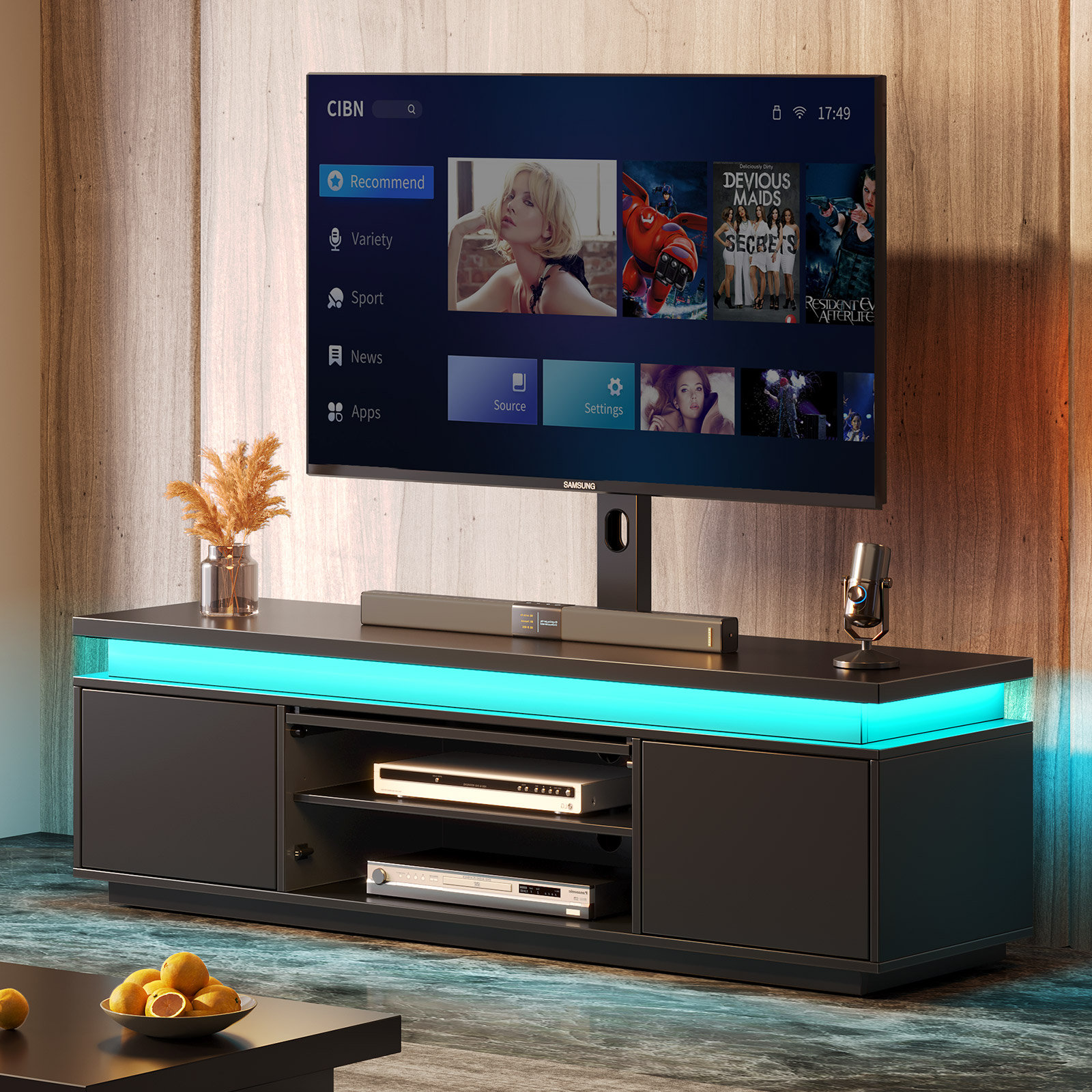 Ebern Designs Gezim Storage Swivelable Media Center With 2 Cabinets, 2 ...