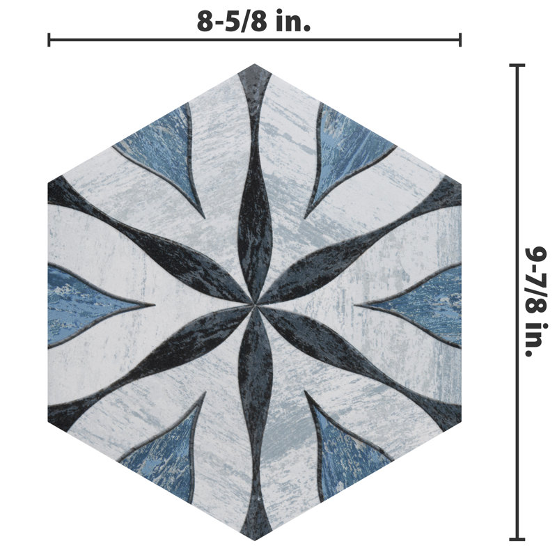 Merola Tile Cassis Hex Flower 8-5/8 In. X 9-7/8 In. Porcelain Vintage ...