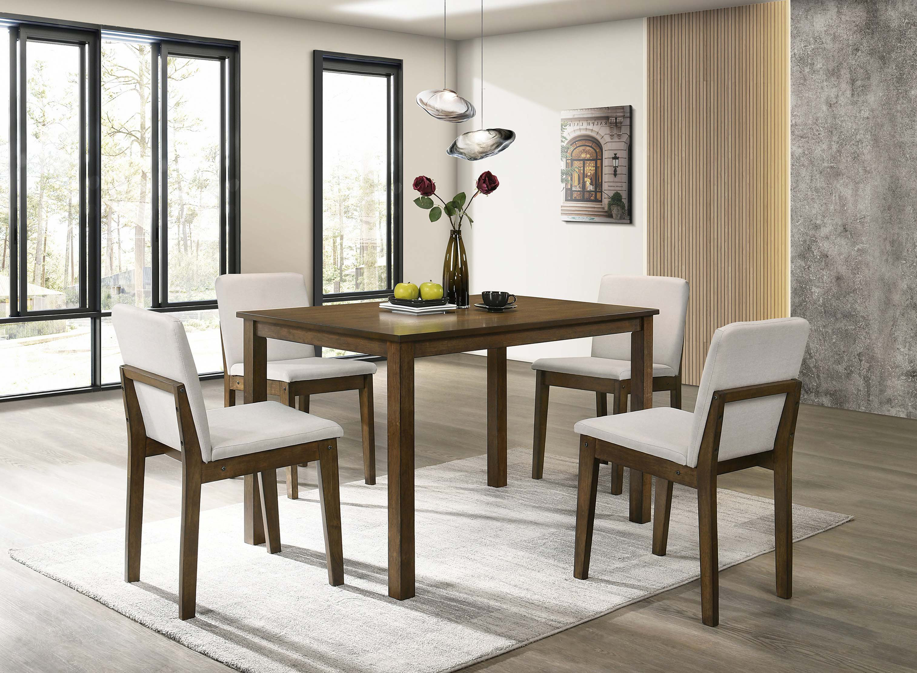 Latitude Run® 5Pc Dining Room Set Dining Table 4X Chairs Fabric Chair ...
