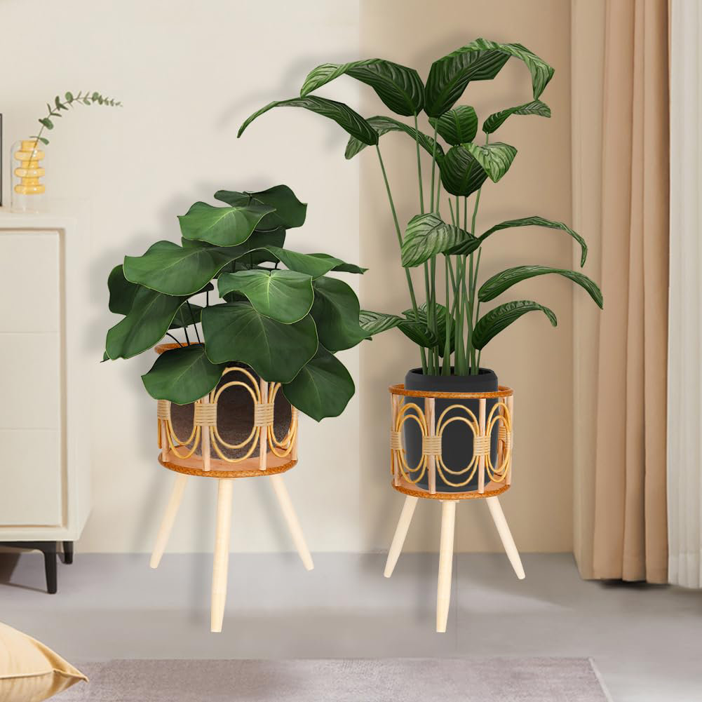 Bayou Breeze Set Of 2 Rattan Plant Stand Indoor Planter: Handmade Boho ...