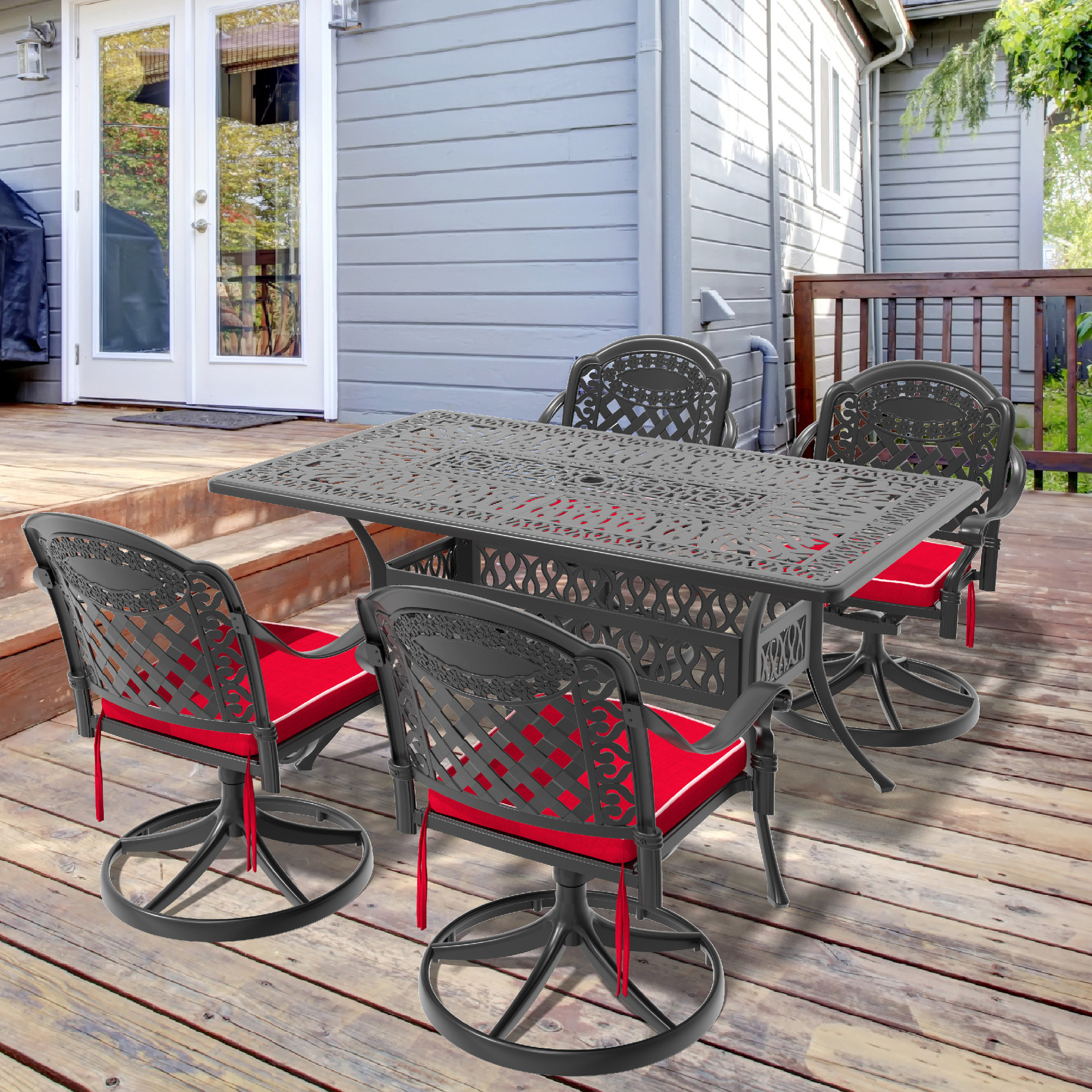 Latitude Run® All-Weather Cast Aluminum Dining - Swivel Chairs ...