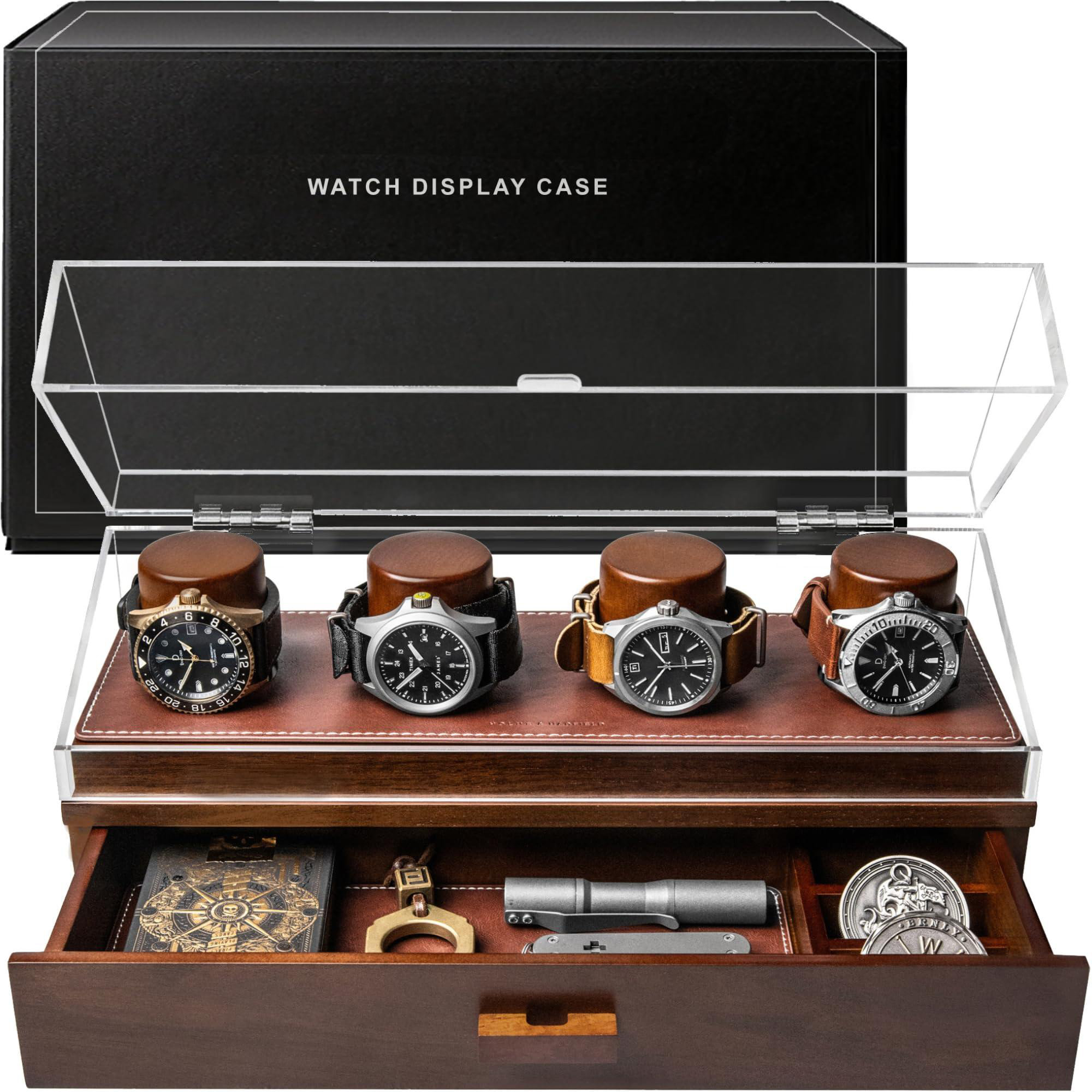 Ivy Bronx 4-Slot Wooden Watch Display Case – Handcrafted Watch Box With ...