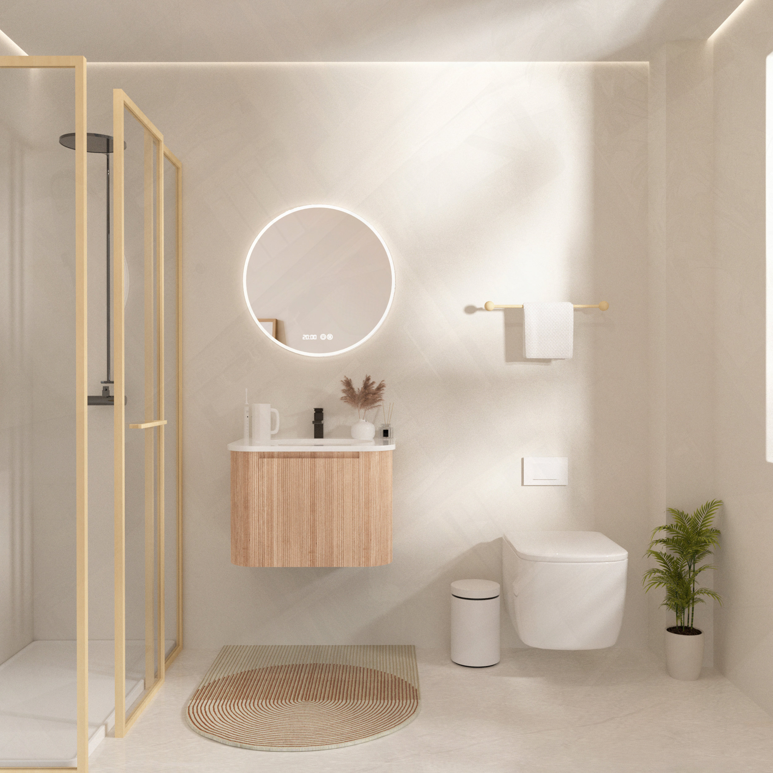 East Urban Home Wall-Mounted Modern Bathroom Vanity with Sink Curved ...