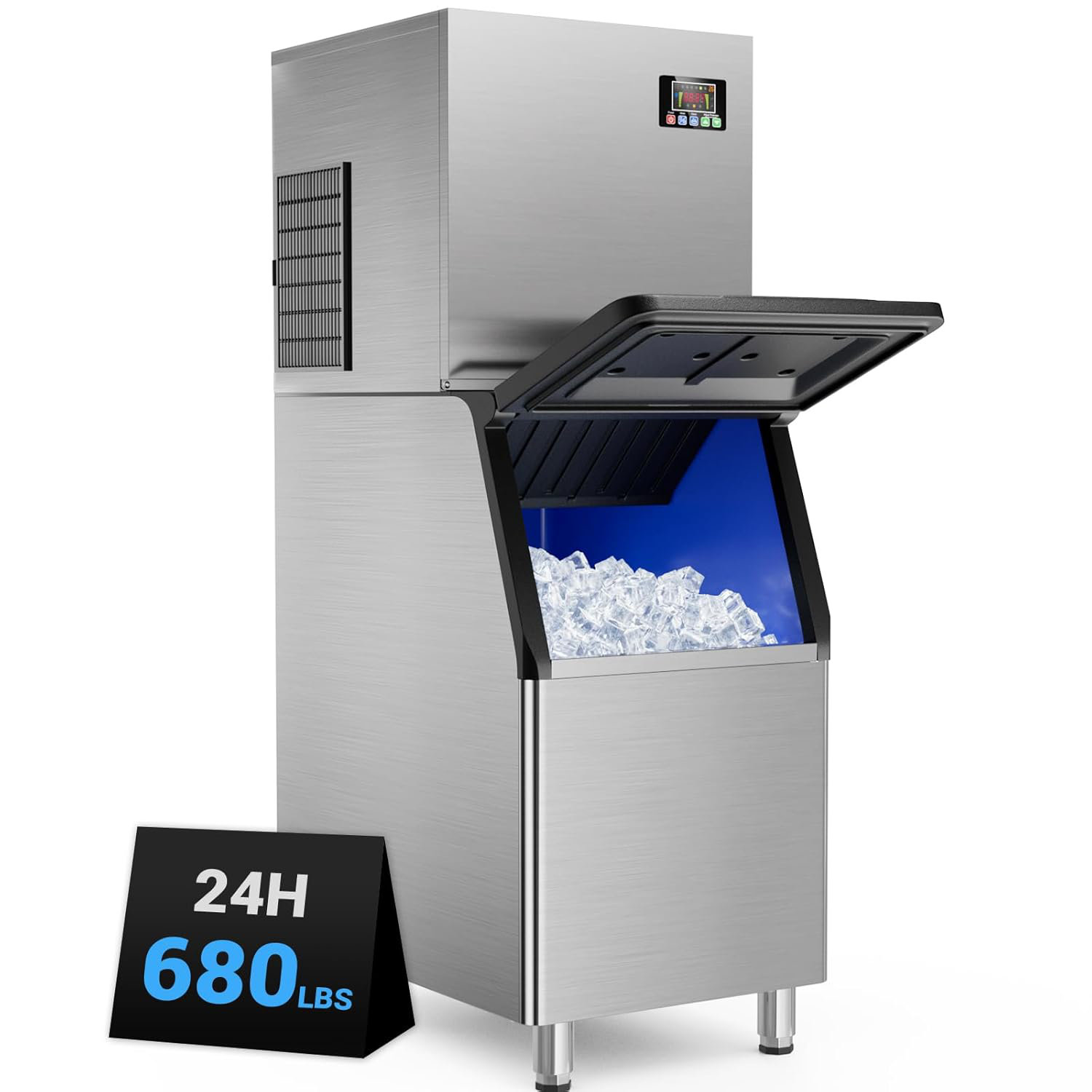 Domccy® Commercial Ice Machine 680lbs/24h,storage 560lbs,large ...
