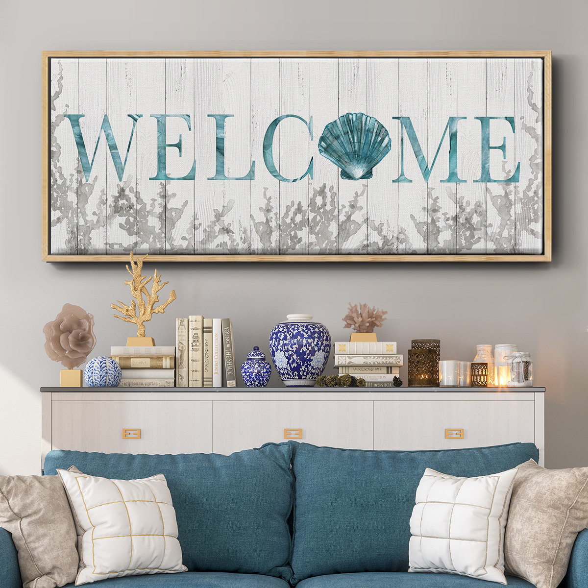 Rosalind Wheeler Welcome Shell Framed On Canvas Print | Wayfair