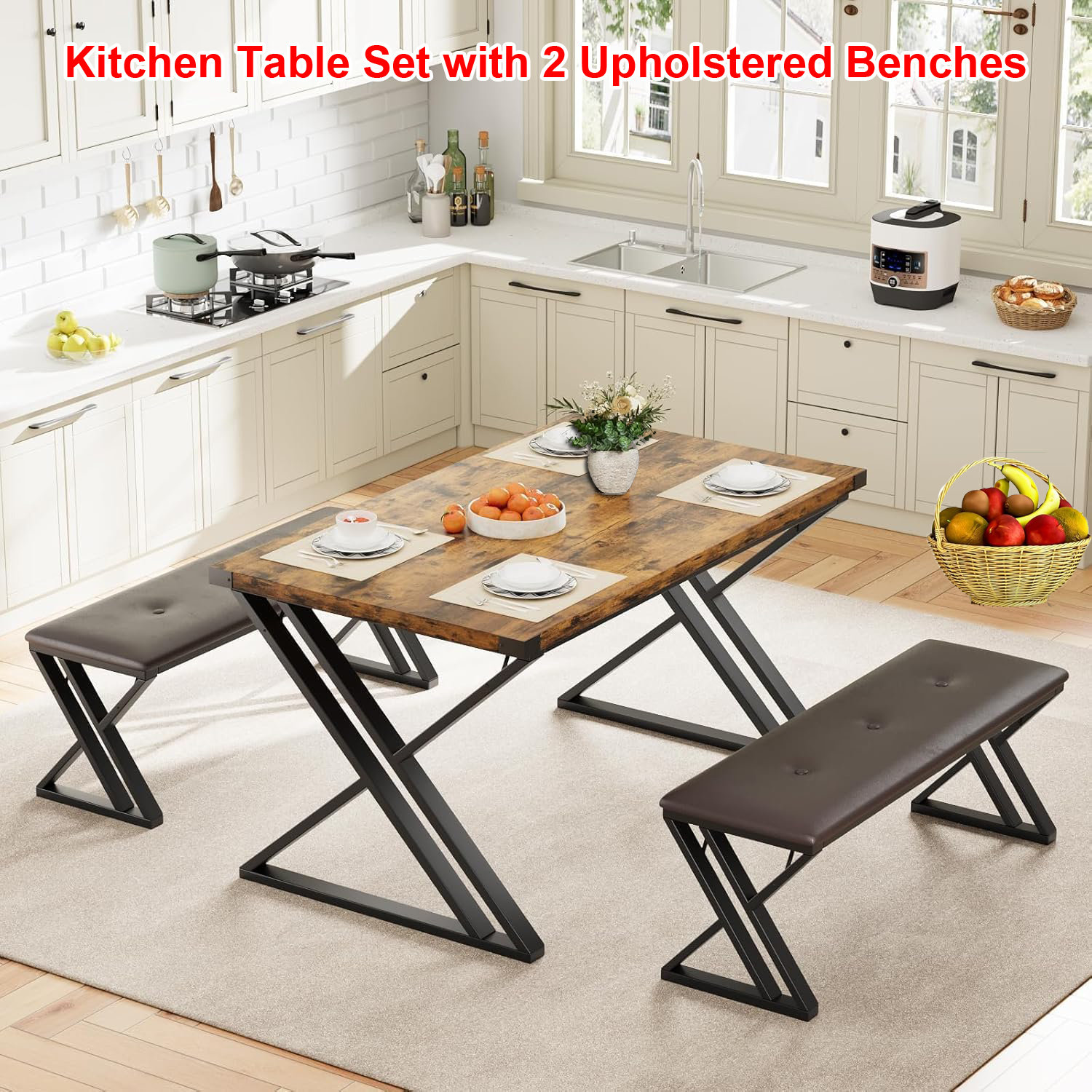 17 Stories 0.75" Thickness Wood Z-shaped Leg Kitchen Dining Table Set ...