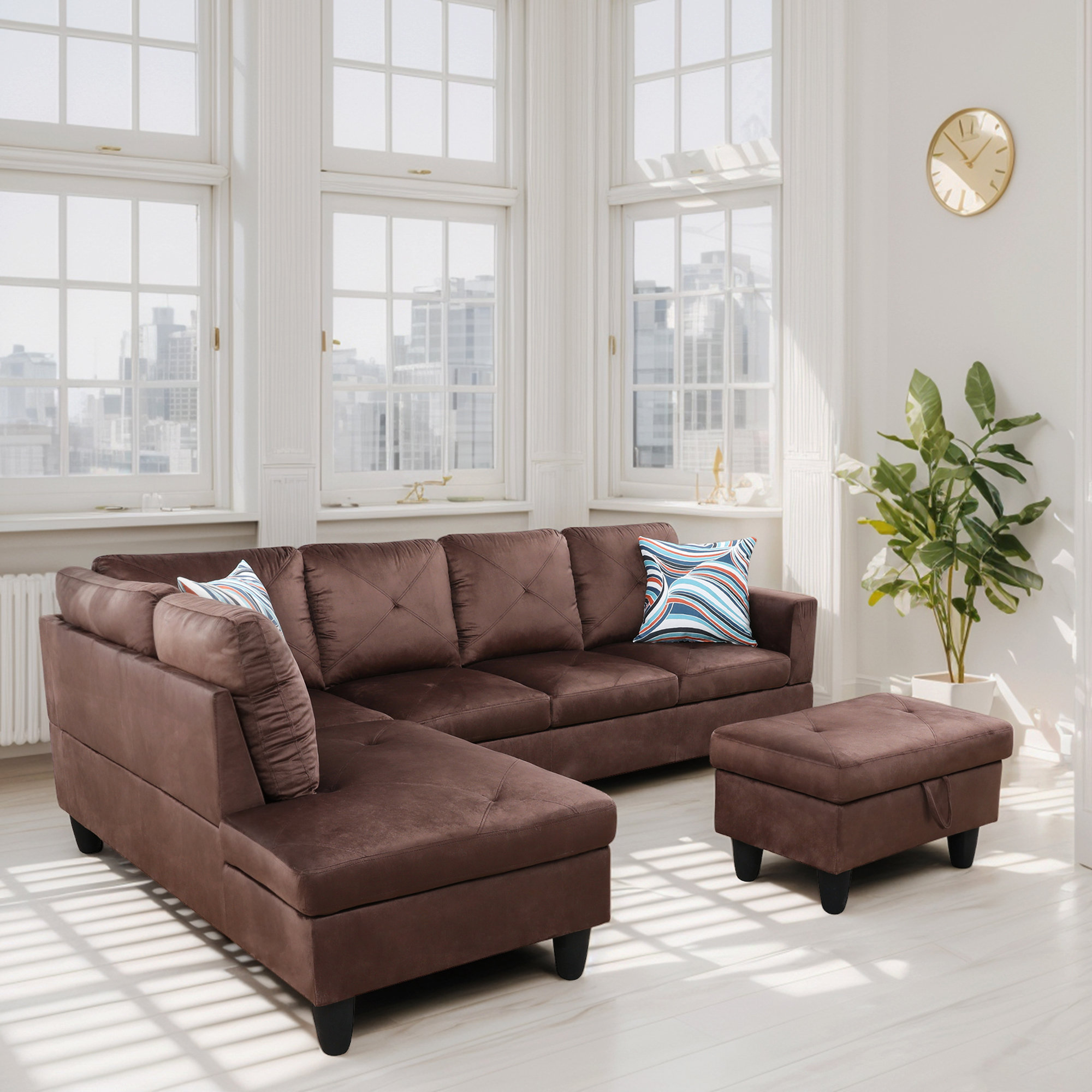 Latitude Run® Convertible Sectional Sofa Couch, 4 Seat L-Shaped Flannel ...