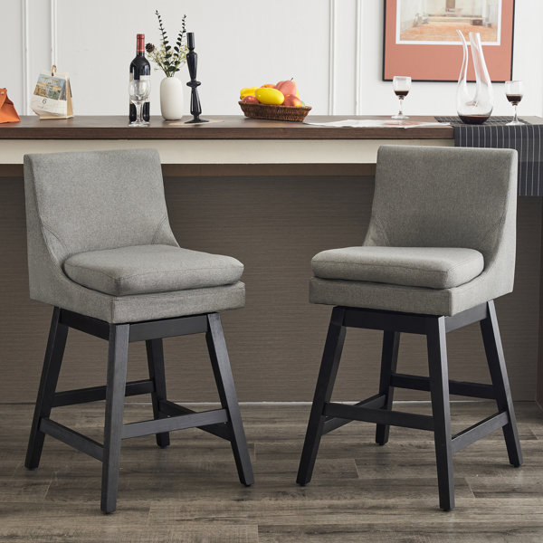 George Oliver Kamarea Swivel Upholstered 26'' Counter Stool with Solid ...