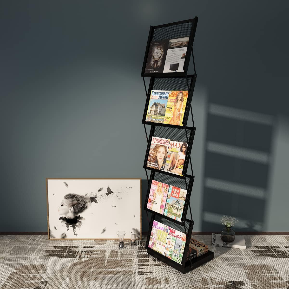 Rebrilliant Brochure Display Stand&Foldable Magazine Rack With 5 ...
