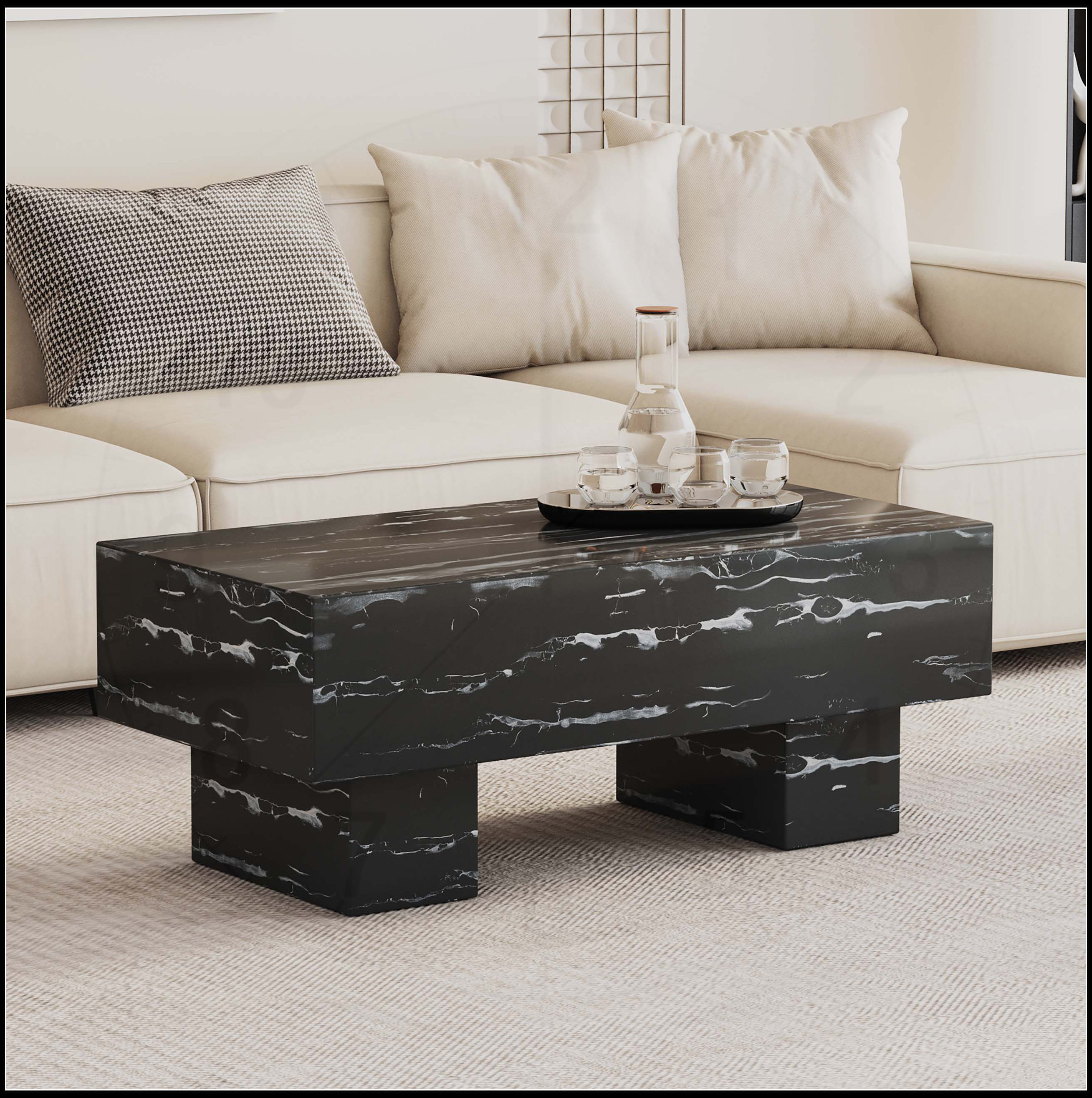 Wrought Studio™ Simple Black Marble Texture MDF Coffee Table | Wayfair