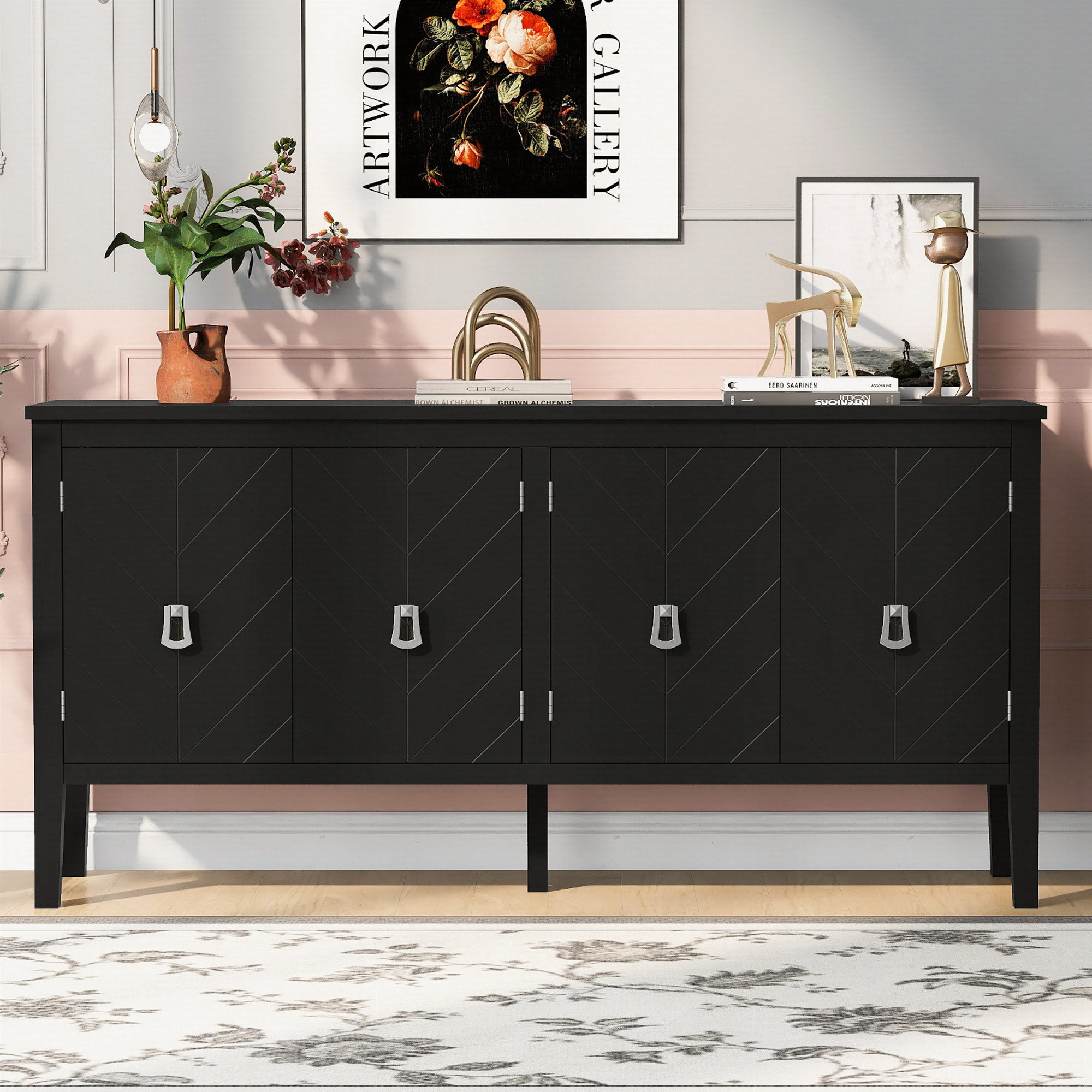 Mercer41 Four-Door Sideboard With Geometric Line Patterns And Vintage ...