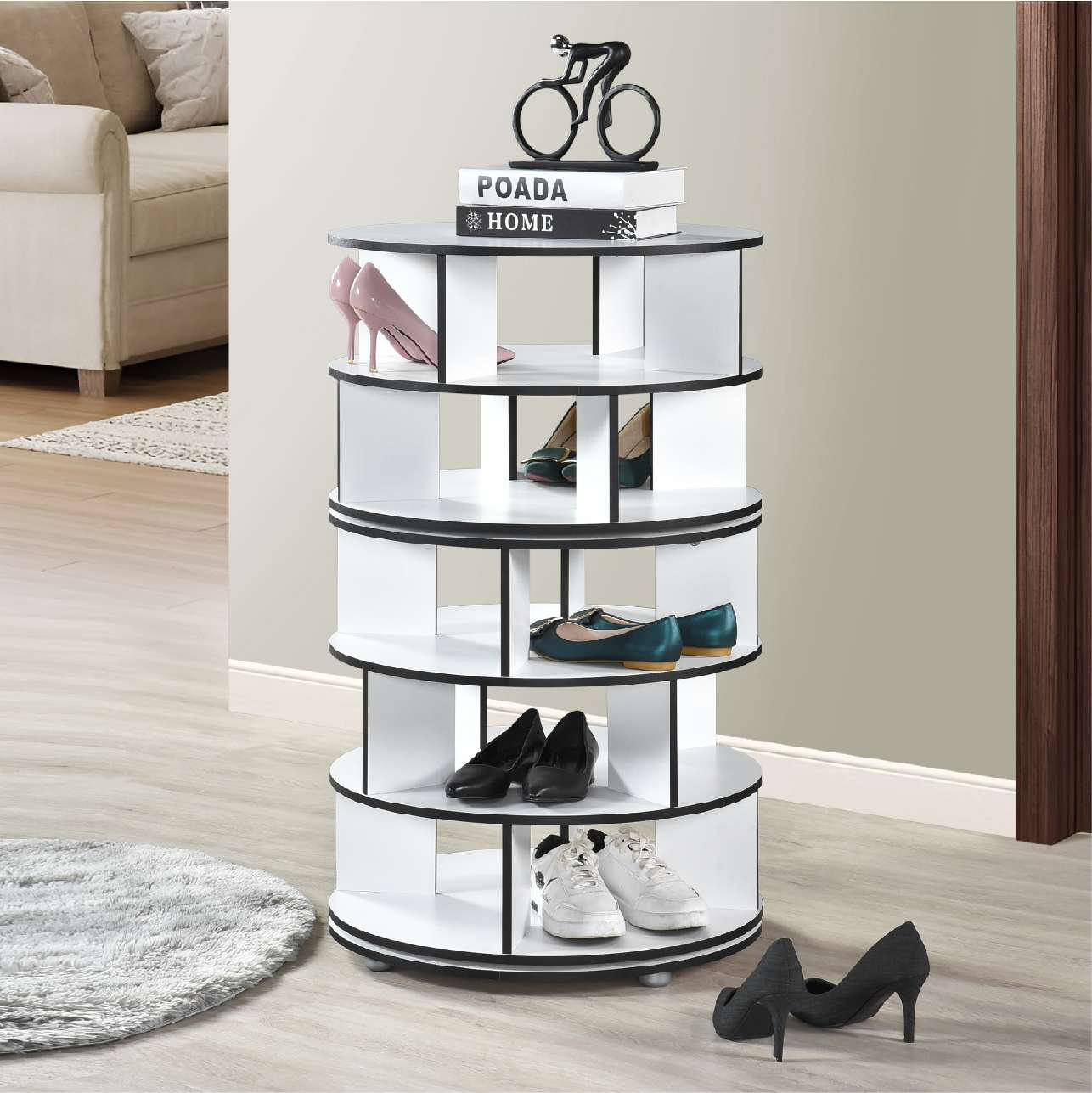 Latitude Run® 5-Tier Rotating Shoe Rack, 360° Revolving Lazy Susan ...
