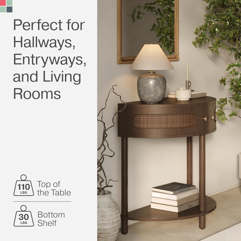 Latitude Run® Stead Rattan Half Moon Console Table, Small Entry Table ...