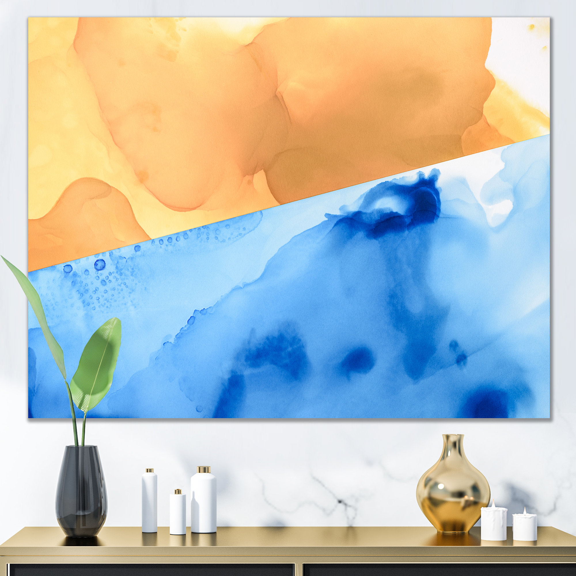 Wrought Studio Blue & Orange Mixing Liquid Ink " Blue & Orange Mixing ...