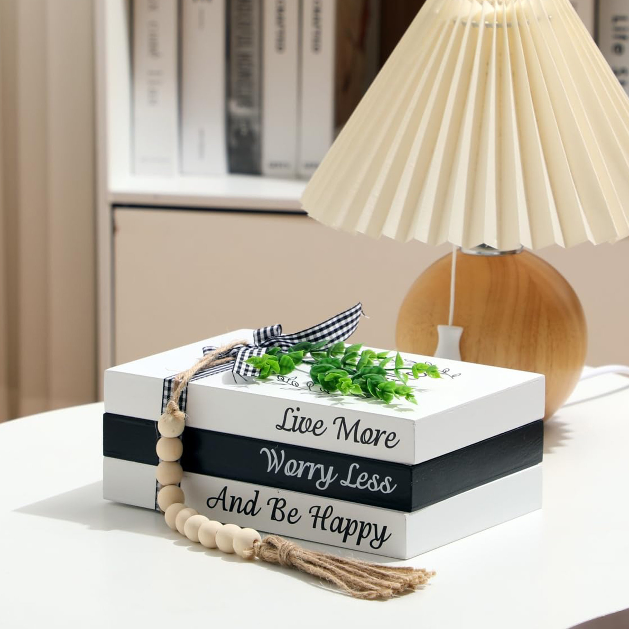 Gracie Oaks 3 - Piece Farmhouse Wooden Faux Book Set with Decorative ...