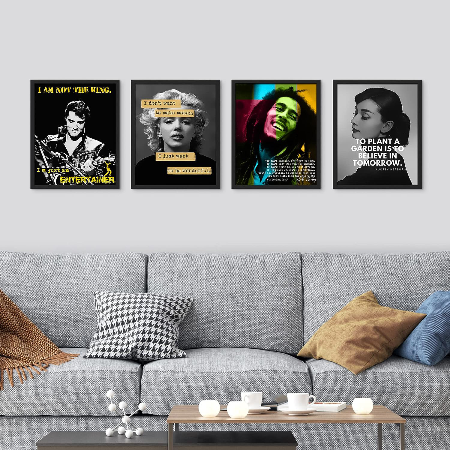 SIGNLEADER Inspirational Celebrity Motto Sayings Framed 4 Pieces Print ...