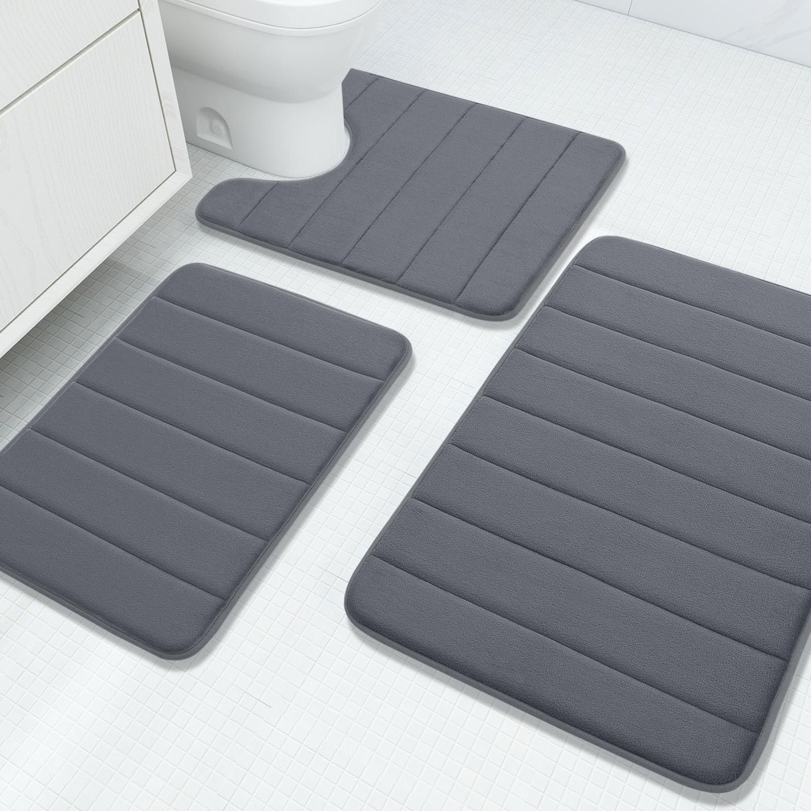 FEIYAN Memory Foam 3 Pieces Bathroom Rugs Set - Thick Soft Absorbent ...