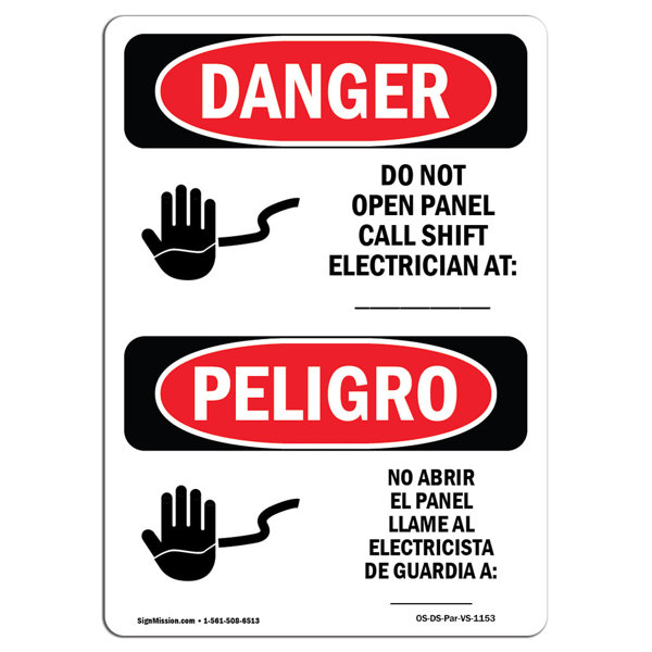 SignMission 1153_OSHA Danger - Do Not Open Panel Call Electrician ...