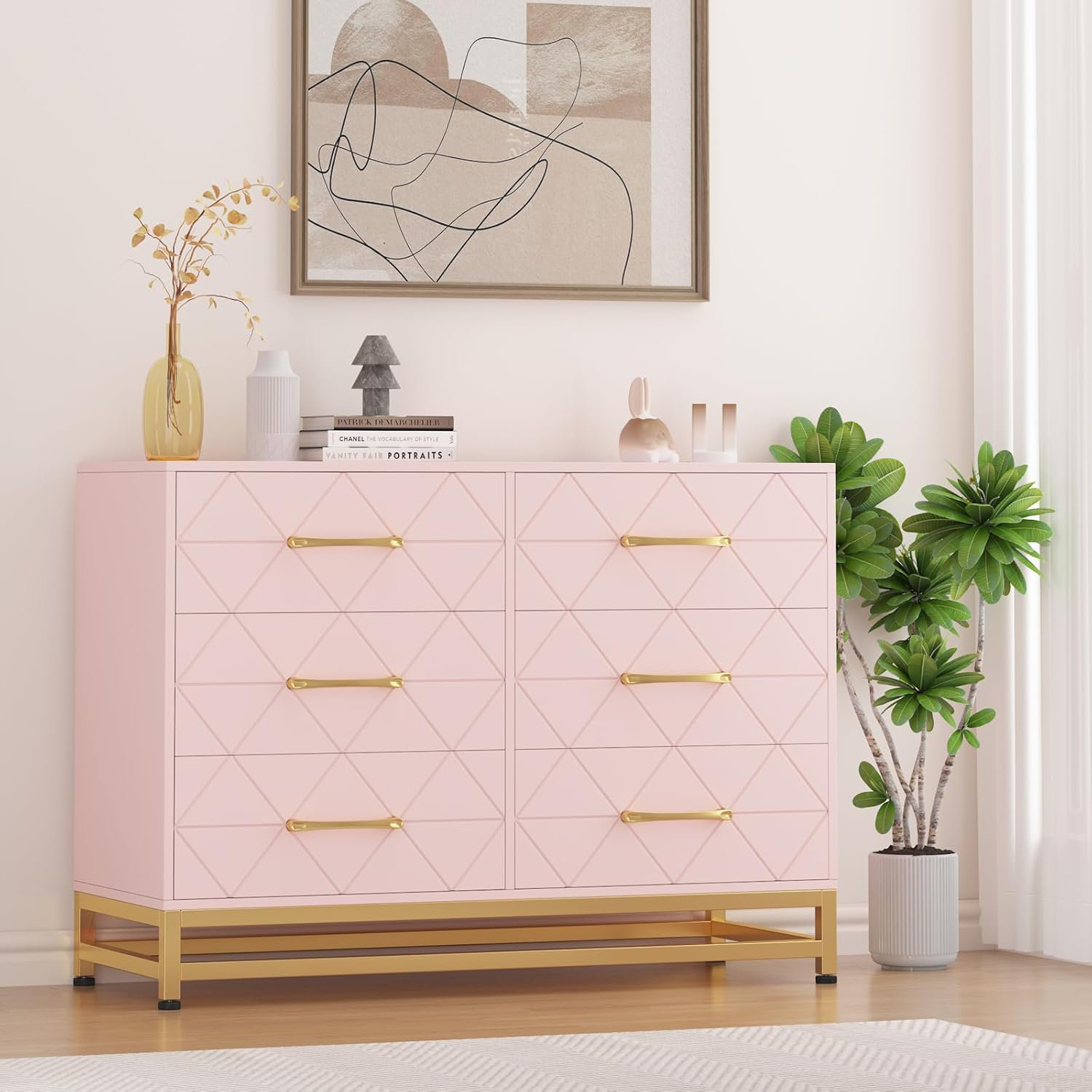 Mercer41 Pink Dresser For Bedroom, Wood Dressers & Chests Of Drawers, 6 ...