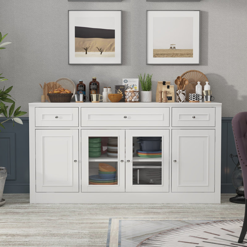 Winston Porter 4-Door 3-Drawer Dining Sideboard Buffet Cabinet ...