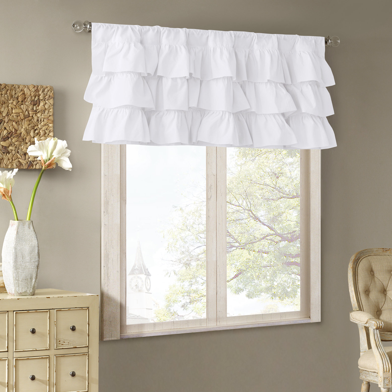 Madison Park Anna Cotton Oversized Ruffle 50" Window Valance & Reviews ...
