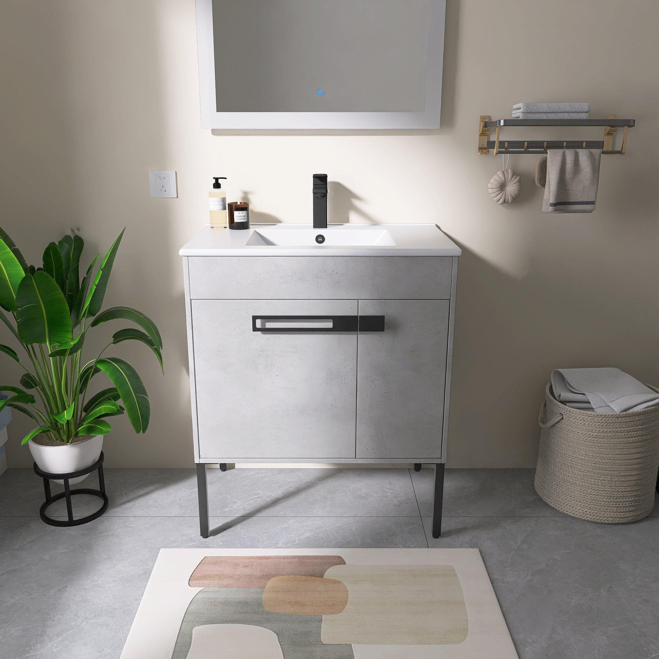 Ebern Designs Freestanding Single Bathroom Vanity With Ceramic Top,Four ...