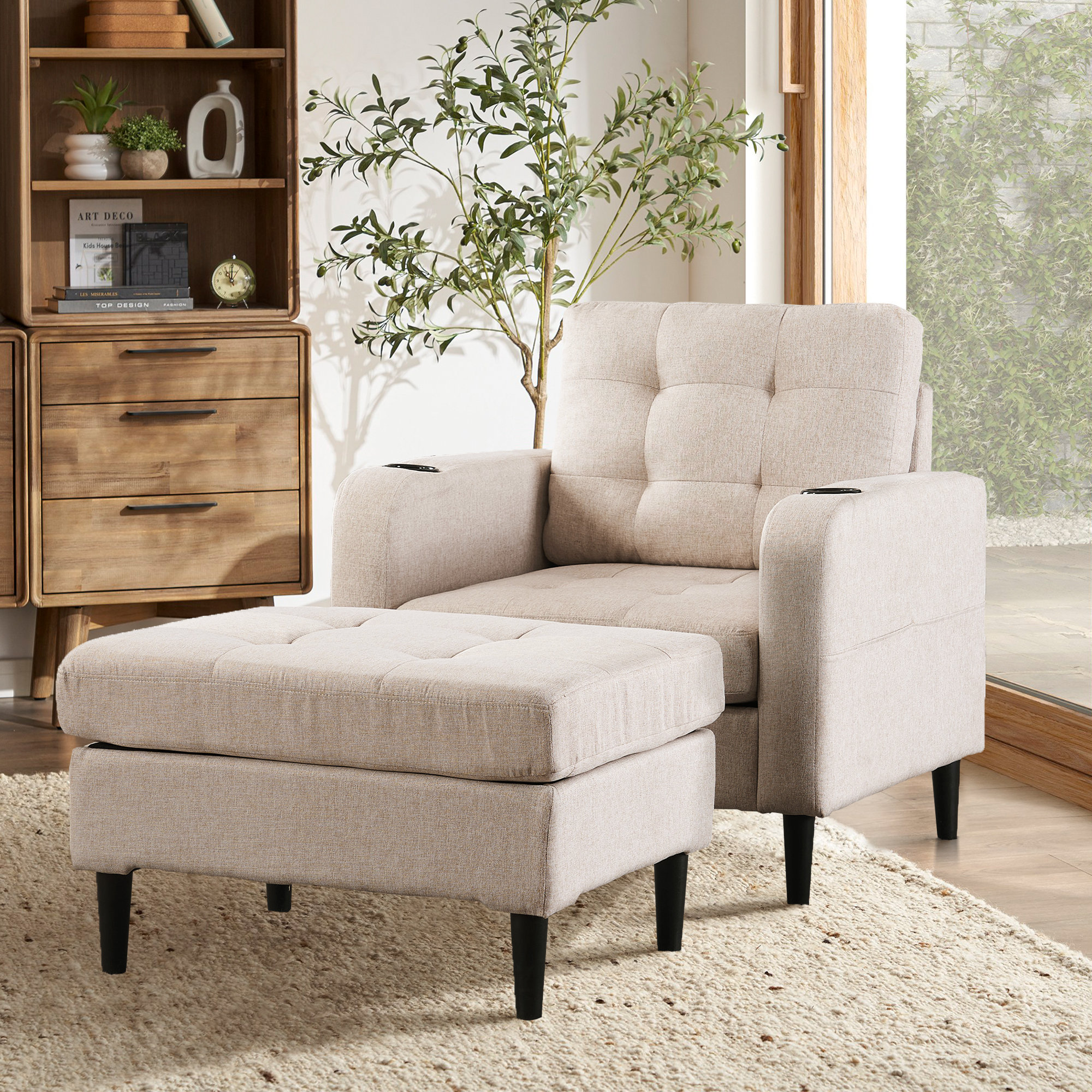 Latitude Run® Quam 33'' Wide Armchair with Ottoman Tufted Accent Chair ...