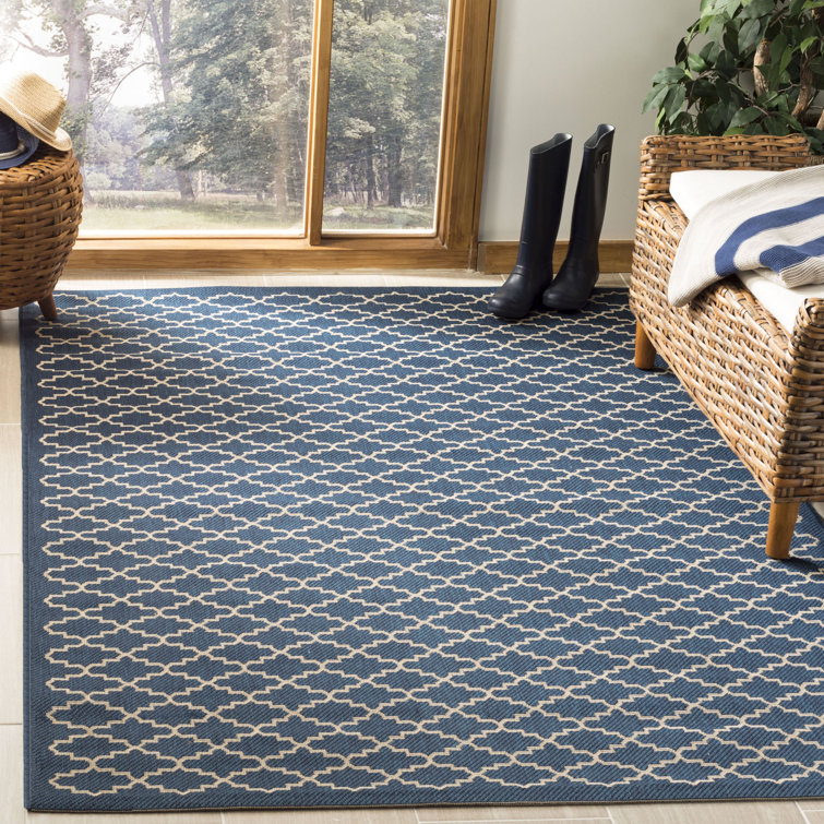 Ophelia & Co. Joyner Looped/Hooked Navy/Beige Indoor/Outdoor Rug ...