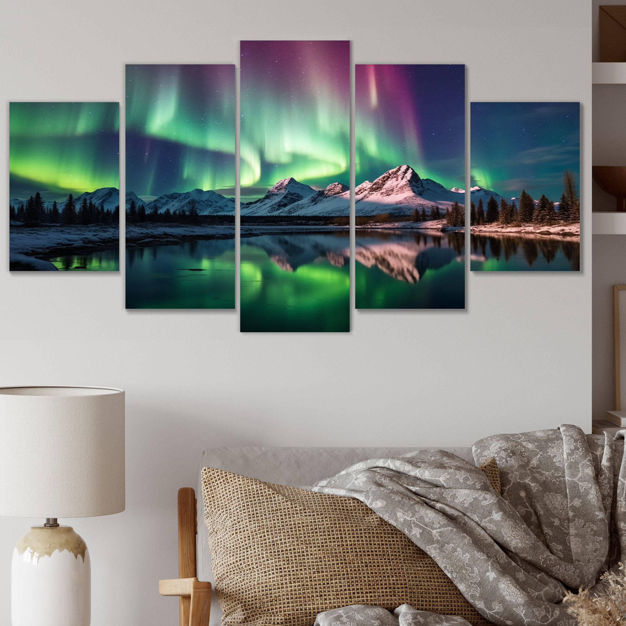DesignArt Yukon Dream Aurora V - Canadian Wall Decor - 5 Panels | Wayfair