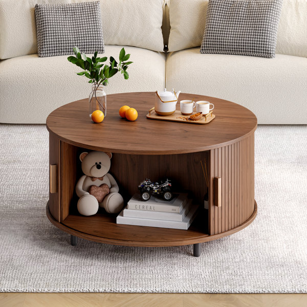 Ebern Designs 31.5" Modern Round Coffee Table With 360° Curved Sliding ...