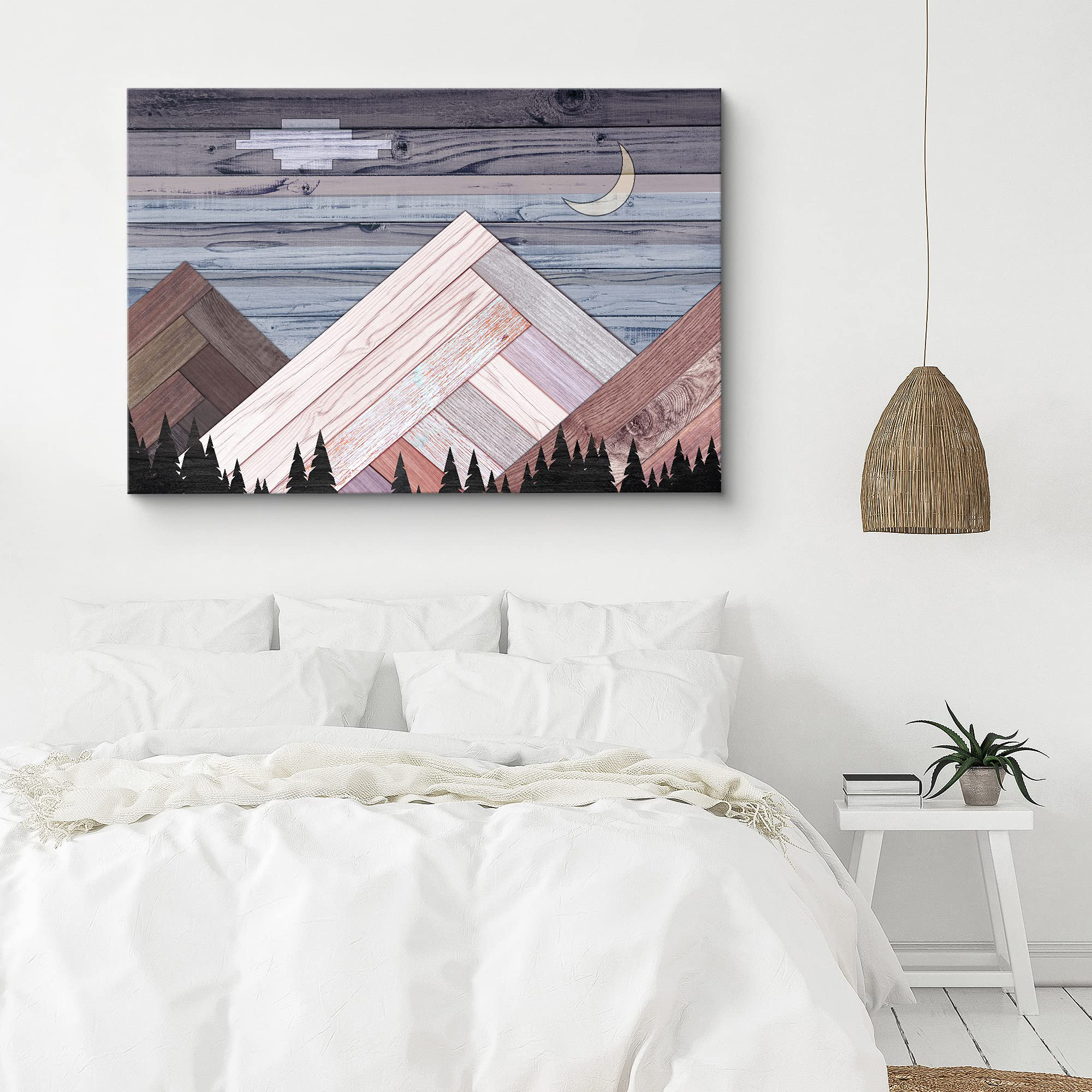 IDEA4WALL Western Wood Effect Landscape " Western Decor Woodblock ...