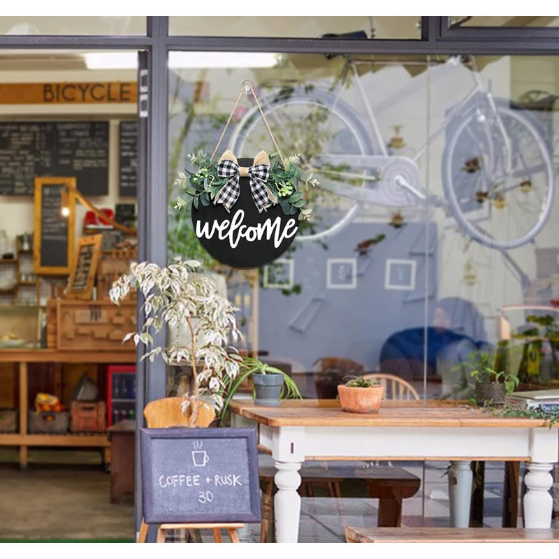 The Holiday Aisle® Black Welcome Sign for Front Door - Welcome Wreaths ...