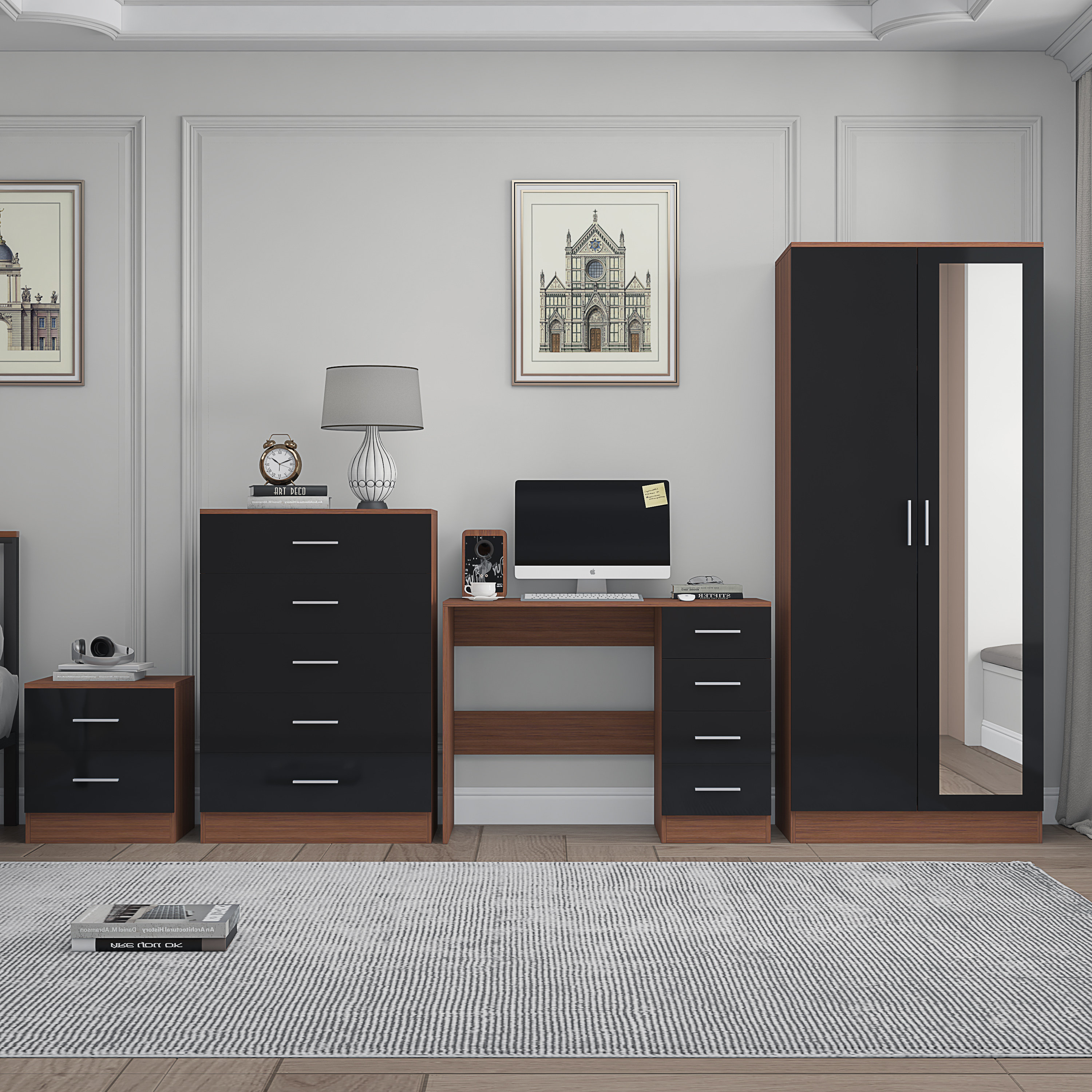 D Furniture Store Eva High Gloss 2 Door Mirrored Wardrobe 4 Piece ...