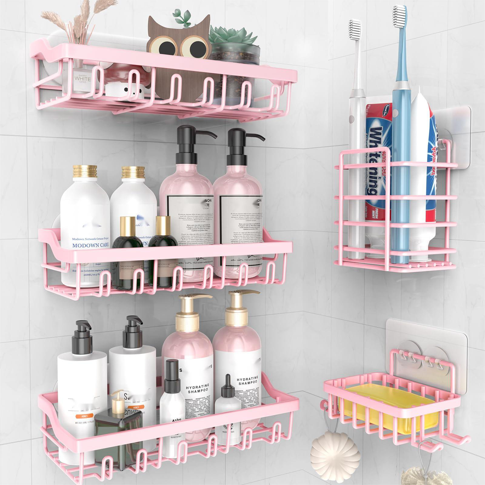 Rebrilliant 5 Pack Adhesive Shower Caddy, Rustproof Stainless Steel ...