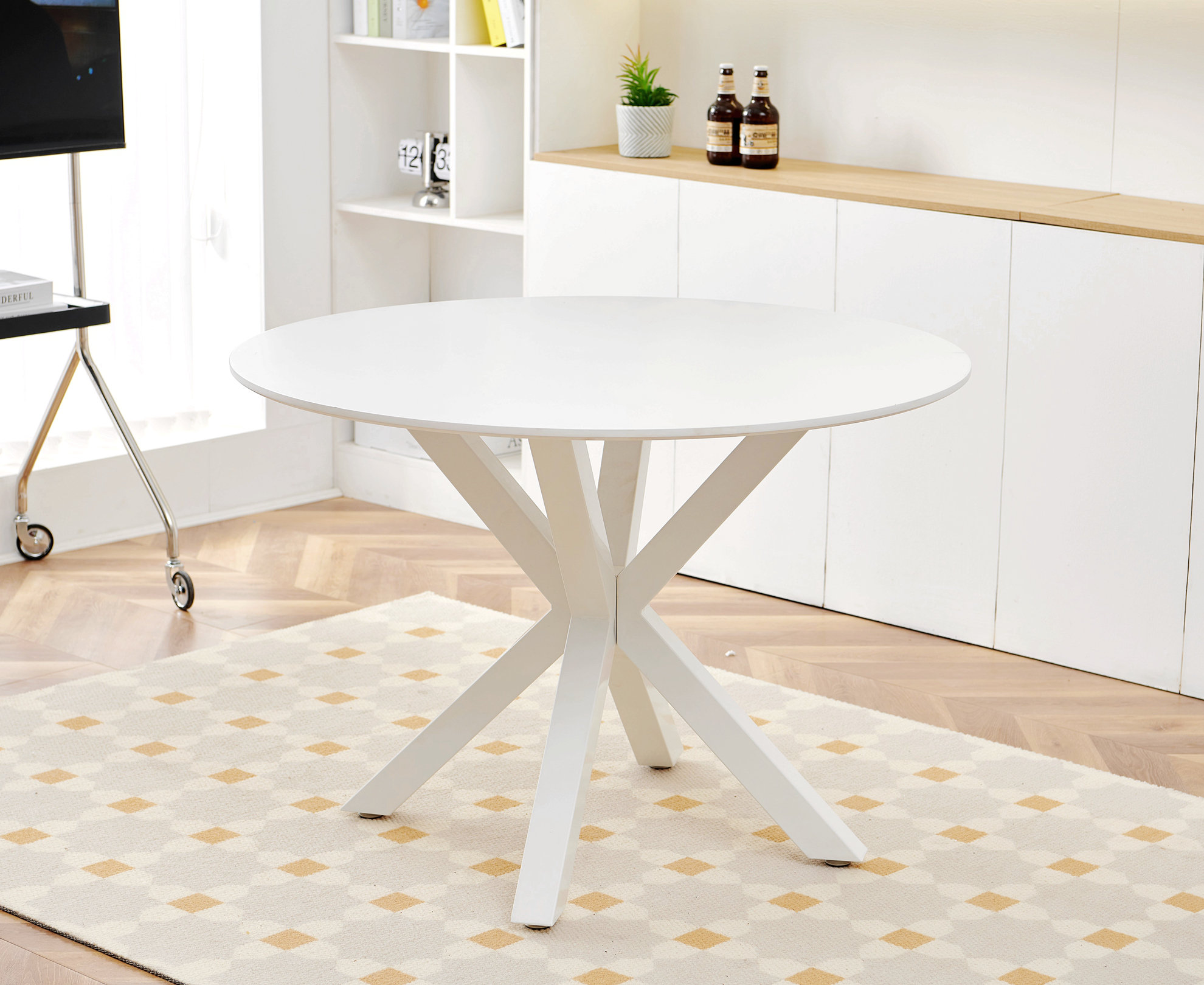 Ivy Bronx Table ronde blanche en MDF de 42,1 po - Pieds en croix de ...