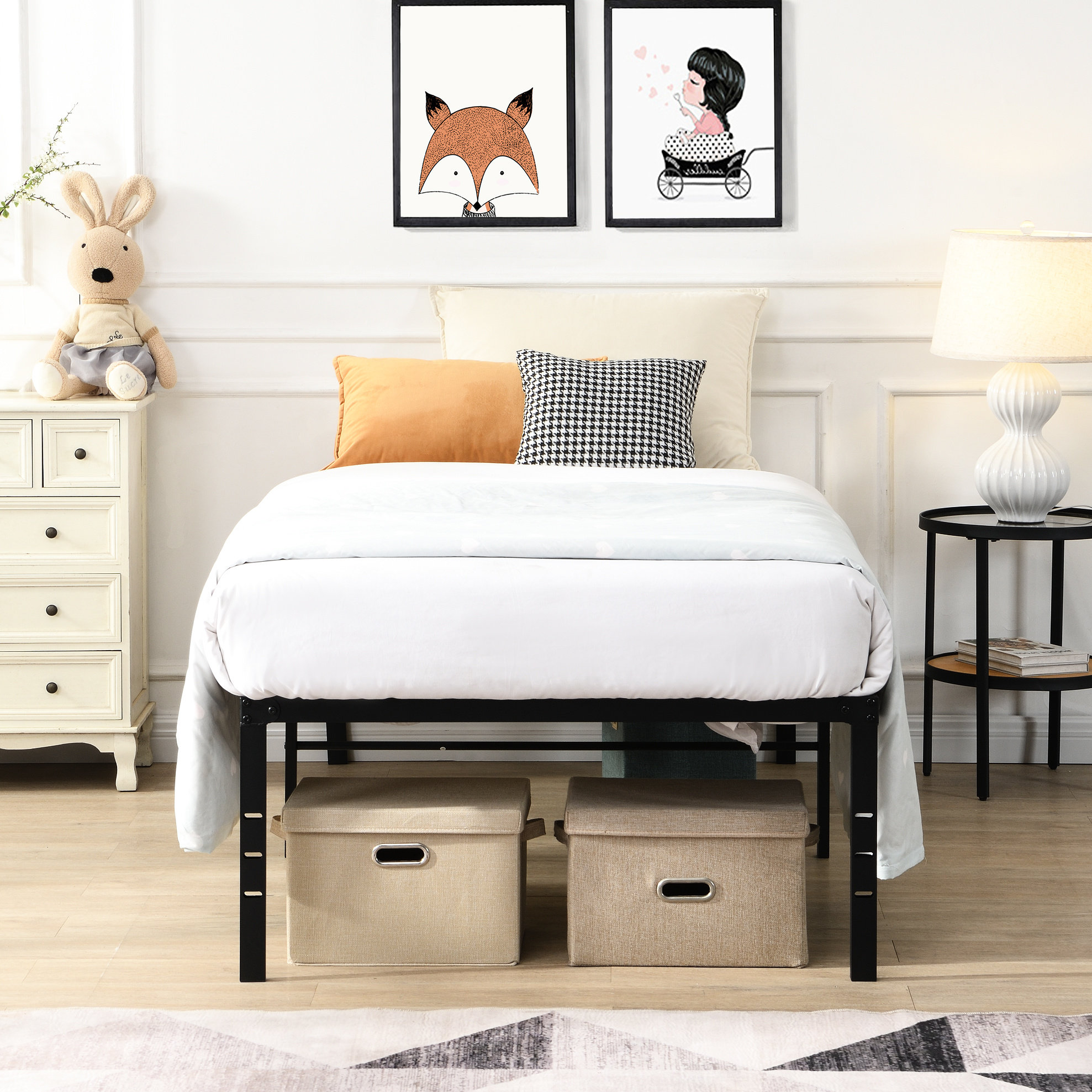 Ebern Designs Twin Size Black Heavy Duty Metal Bed Frame With Quick ...