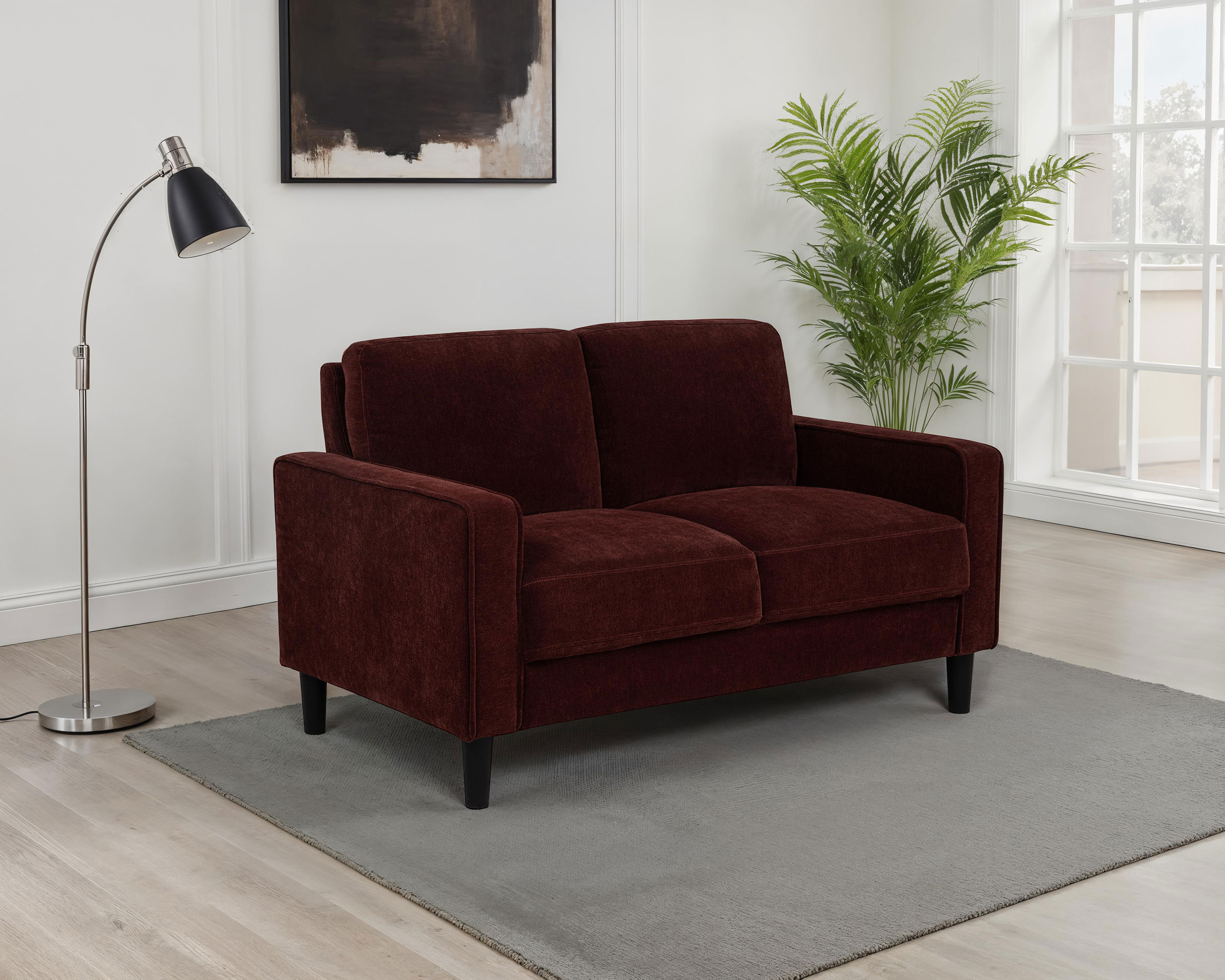 Ebern Designs Ruth Fabric Upholstered Track Arm Loveseat Matcha | Wayfair