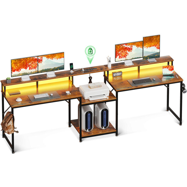 Inbox Zero 2 Person Gaming Desk With Storage Shelves, Long Double Home ...